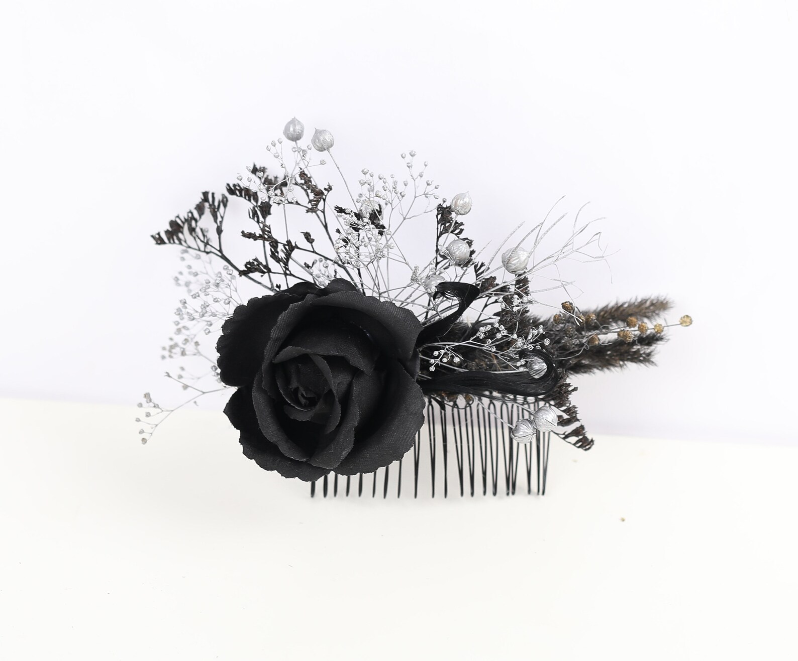 Black Silver Gothic Hair Comb, Black Gothic Wedding Hair Accessories ...