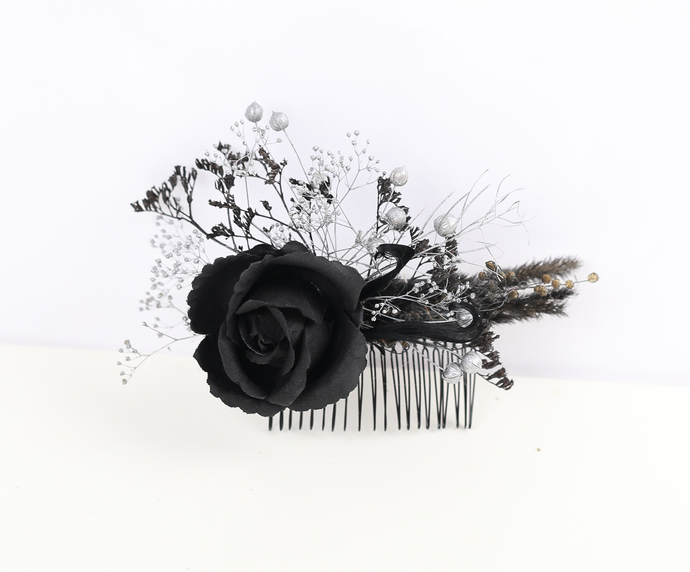 Black Silver Gothic Hair Comb, Black Gothic Wedding Hair Accessories ...