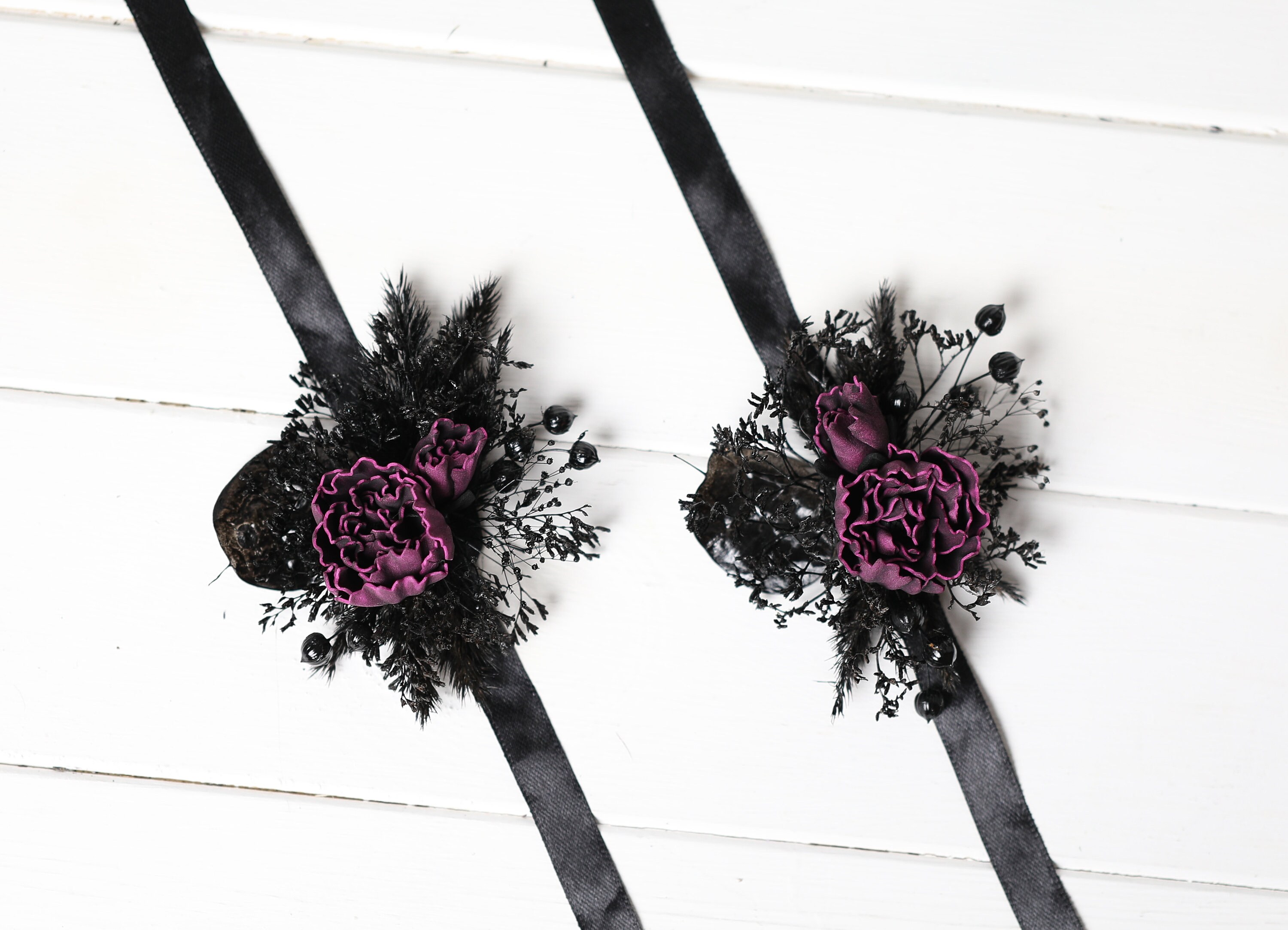 Black Dark Purple Eggplant Colored Peonies Corsage, Black Goth Eggplant ...