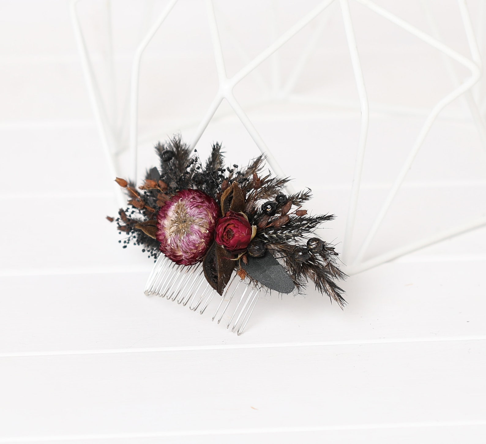 Black Rust Brown Burgundy Gothic Hair Comb, Rust Gothic Wedding Hair ...