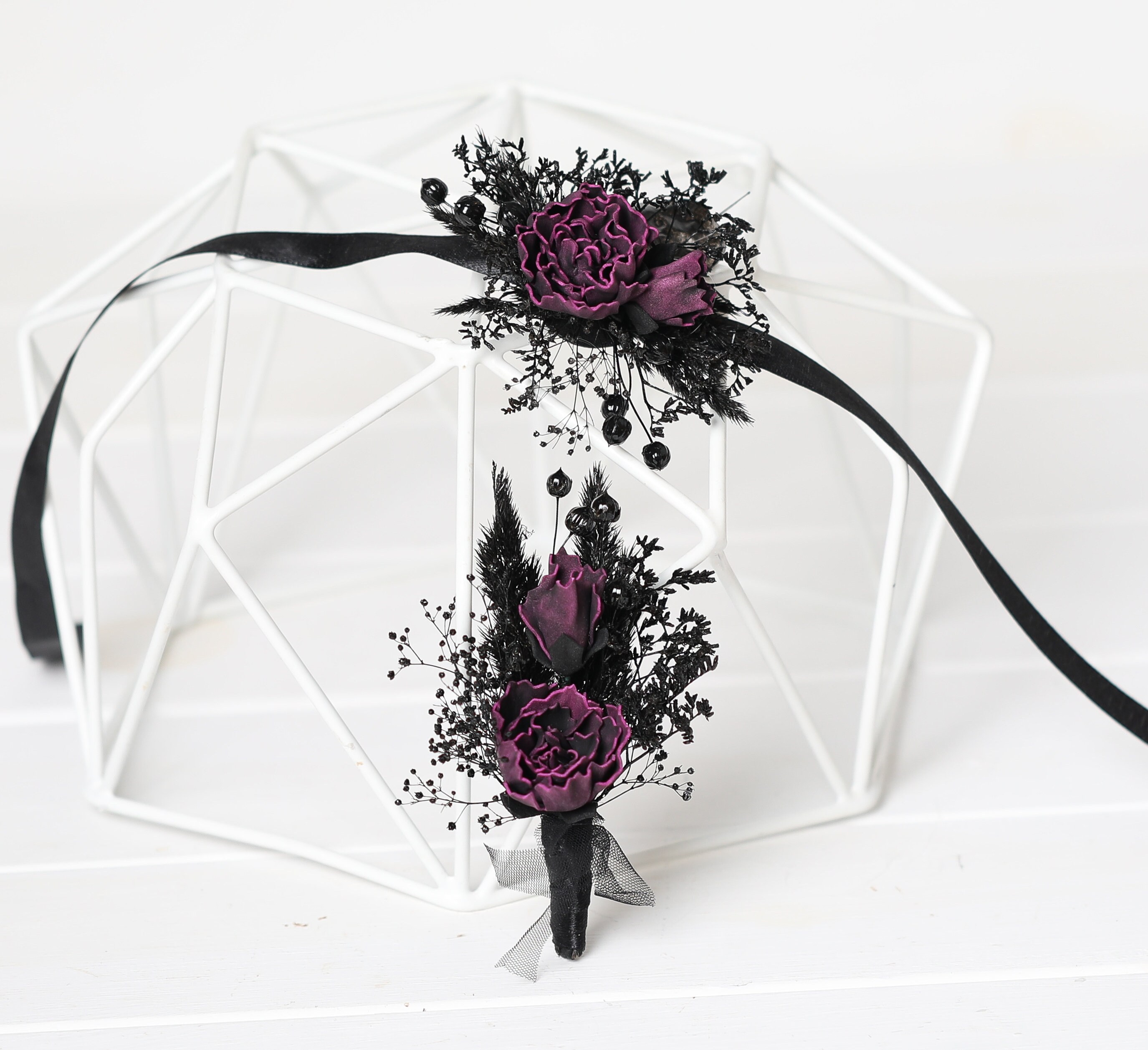 Black Dark Purple Eggplant Colored Peonies Corsage, Black Goth Eggplant ...
