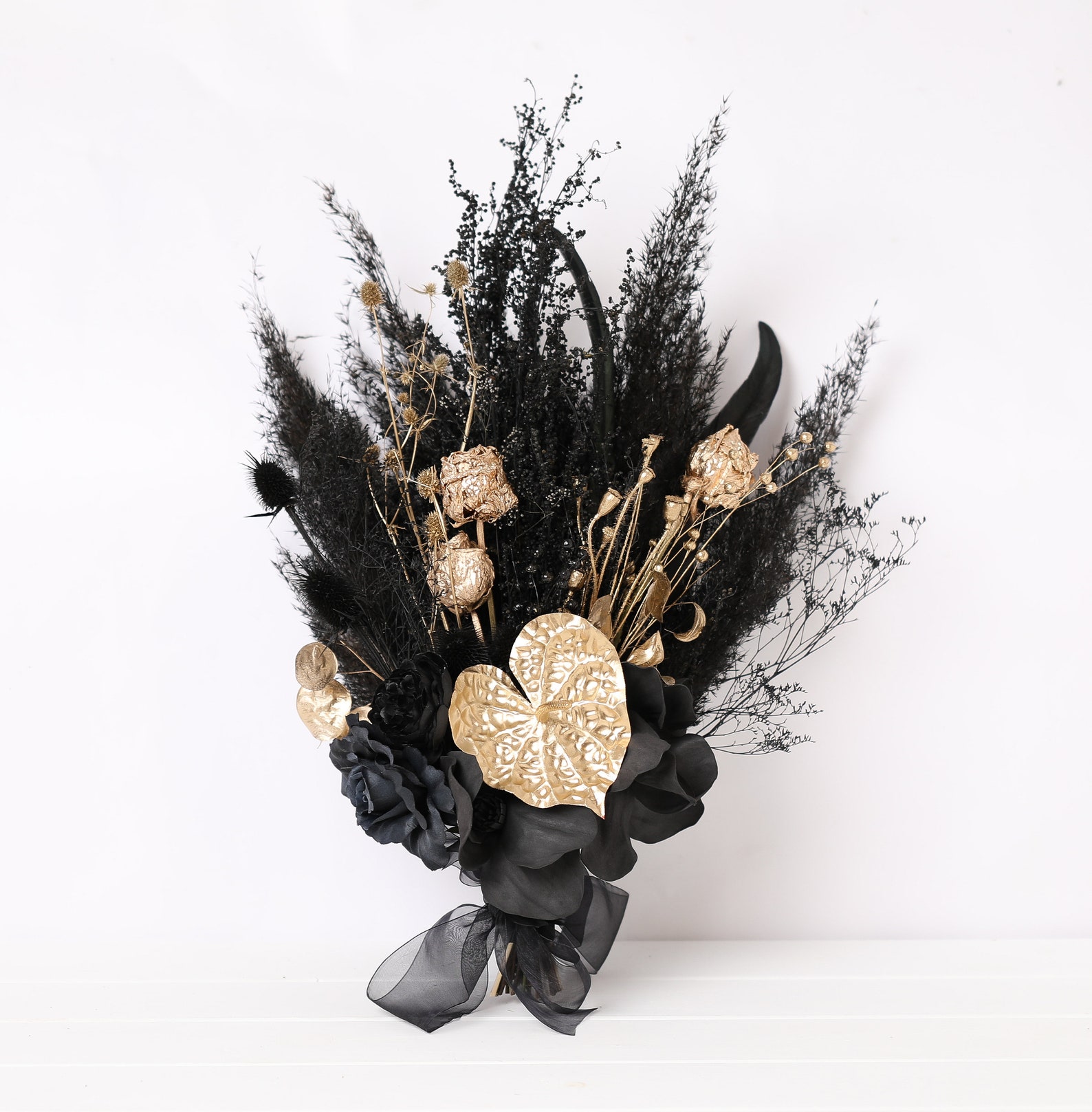 Black Gold Wildflower Bouquet Gothic Wedding Bouquet With - Etsy