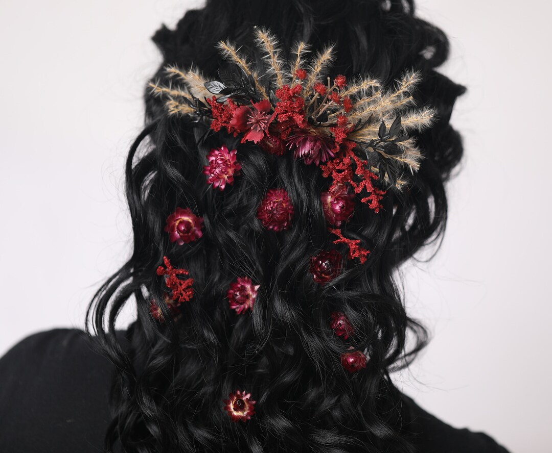 Burgundy Black Gothic Hair Comb, Black Gothic Wedding Hair Accessories ...
