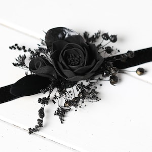 Black Goth Wedding Corsage Black Halloween Wedding Corsage Black ...