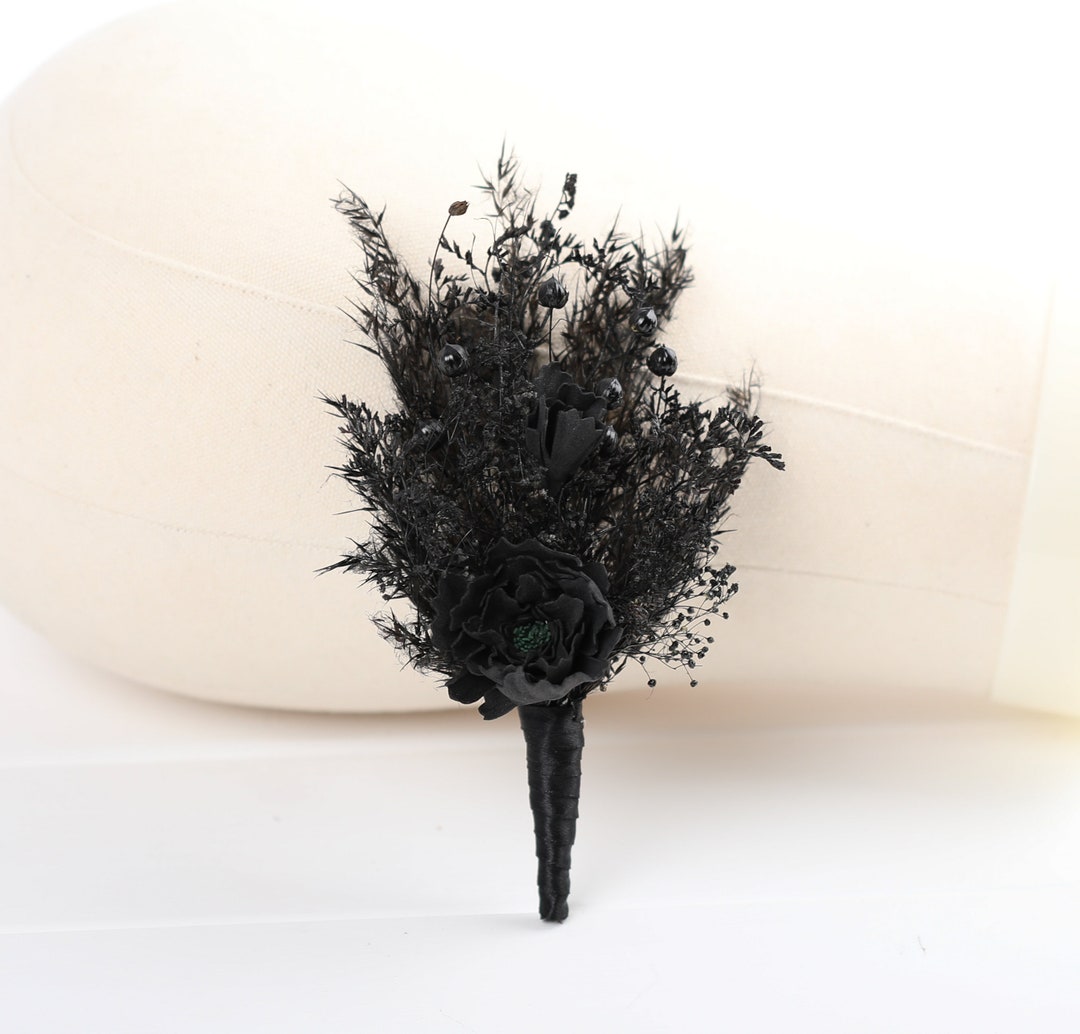 Black Gothic Boutonniere and Corsage, Black Goth Boutonniere, Gothic ...