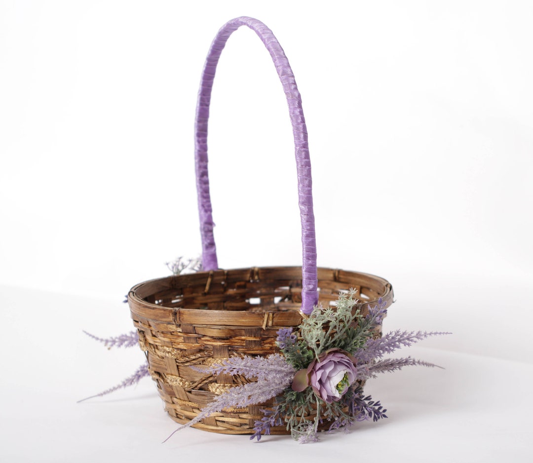 Purple Wedding Basket, Purple Easter Basket, Flower Girl Basket, Rustic ...