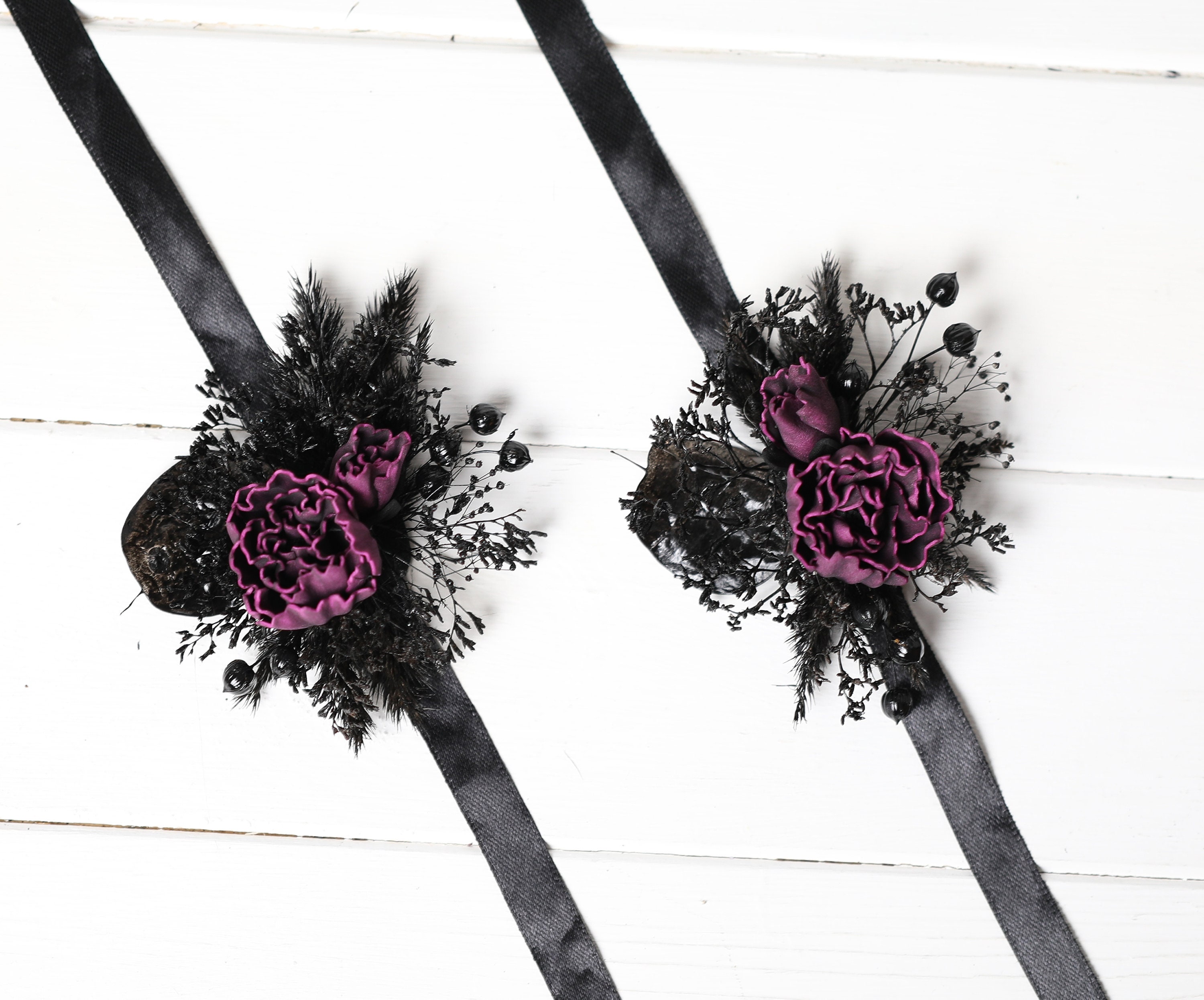 Black Dark Purple Eggplant Colored Peonies Corsage, Black Goth Eggplant ...