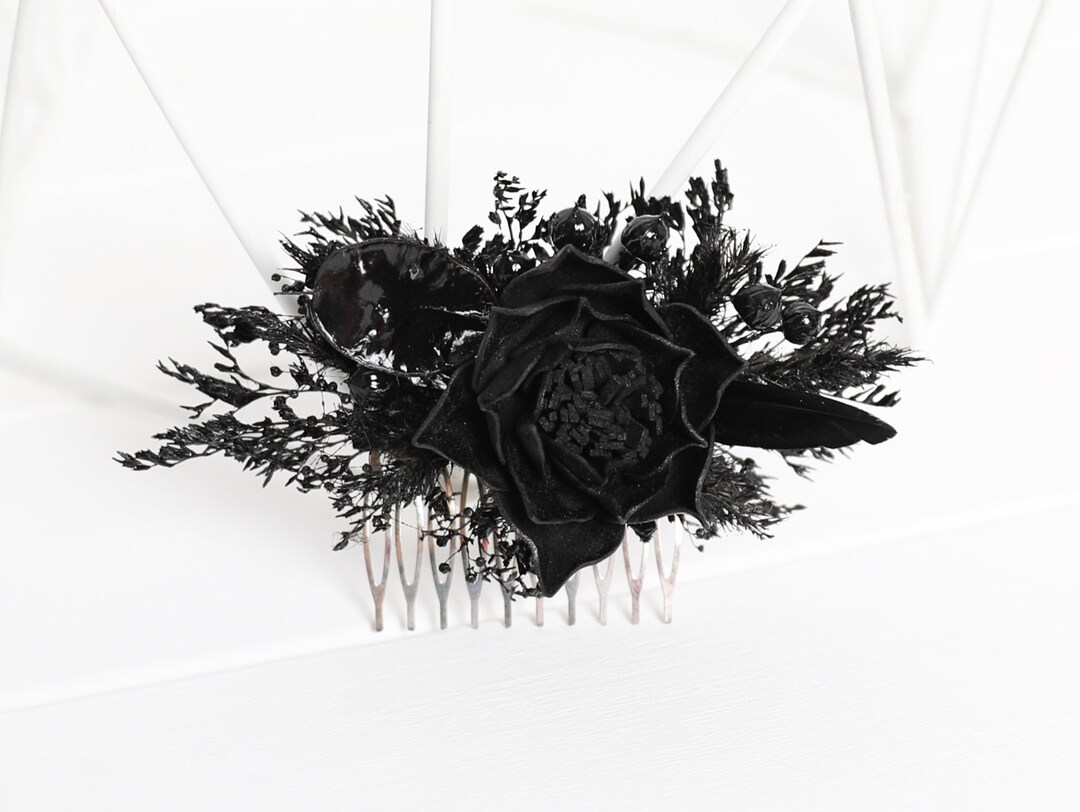 Black Gothic Hair Comb, Black Goth Wedding Hair Accessories, Black ...