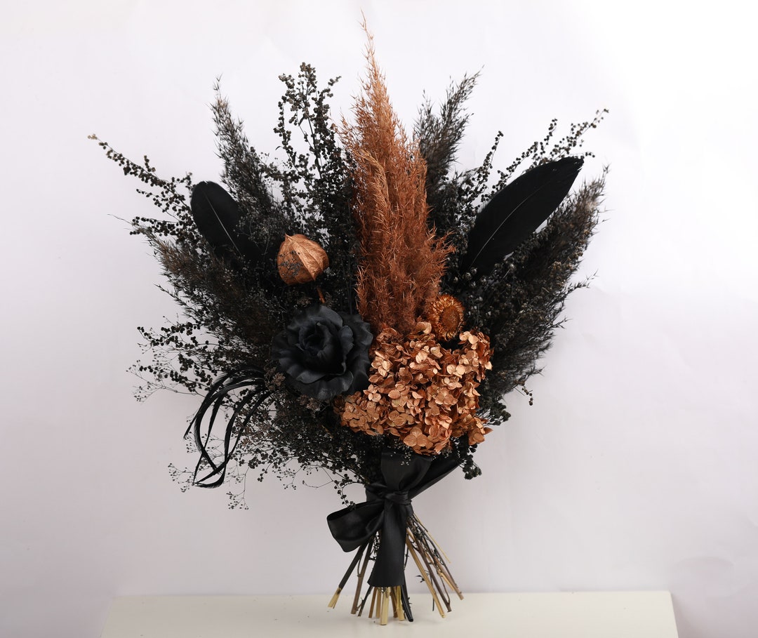 Black Brown Bronze Wildflower Bouquet, Gothic Wedding Bouquet With ...