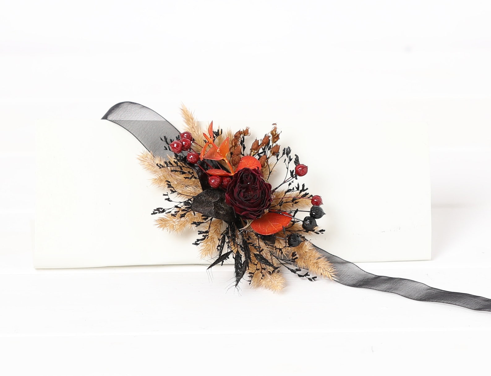 Black Burgundy Rust Orange Corsage, Black Goth Corsage, Gothic Wedding ...