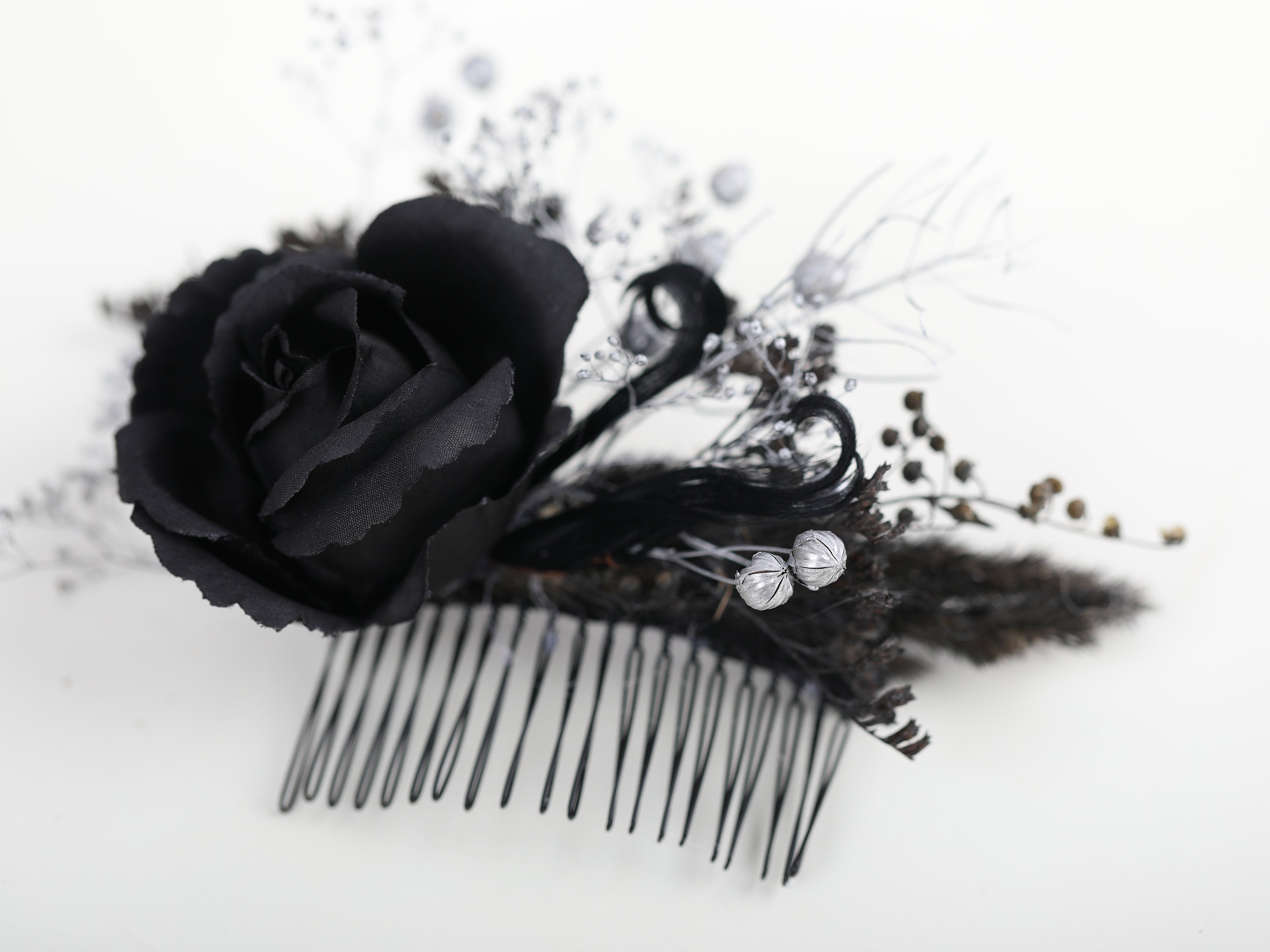 Black Silver Gothic Hair Comb, Black Gothic Wedding Hair Accessories ...