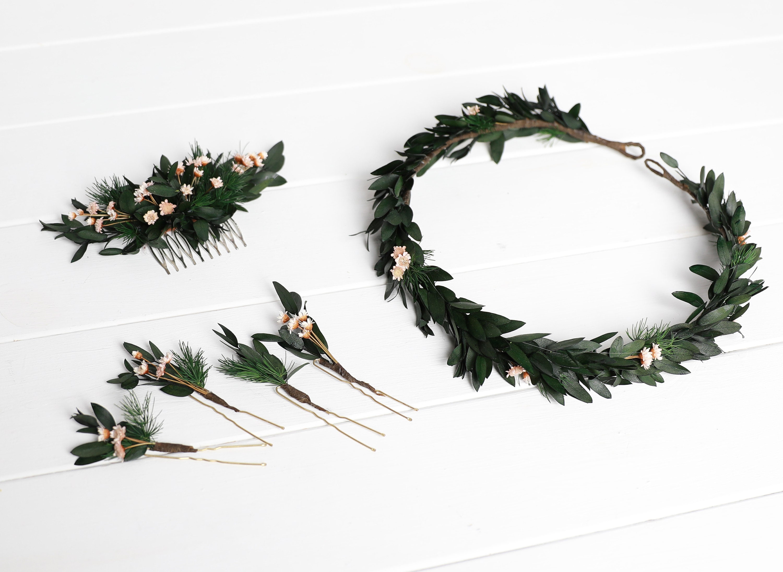 Greenery Wedding Set Greenery Flowers Hair Crown Bride to Be Wedding ...