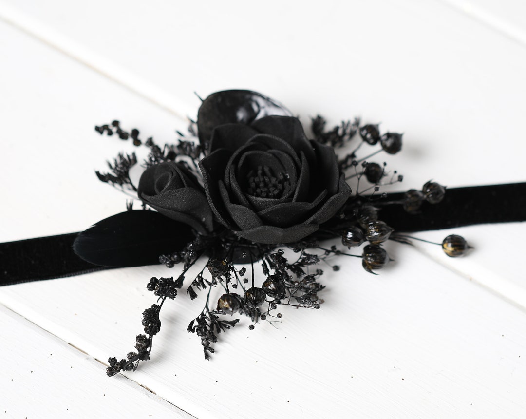 Black Goth Wedding Corsage Black Halloween Wedding Corsage Black ...