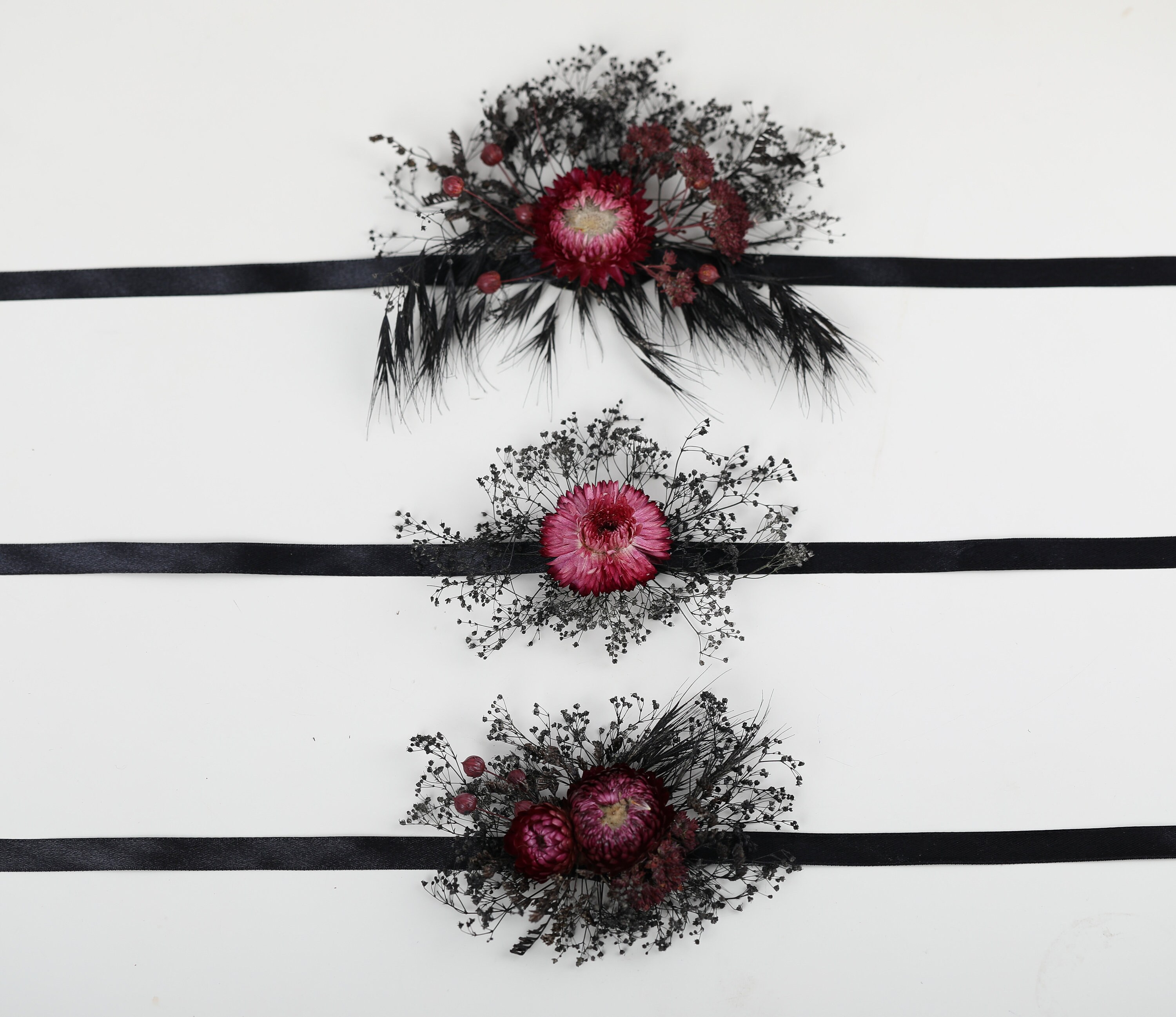 Black Burgundy Corsage, Gothic Wedding Corsage, Burgundy Flower Corsage ...