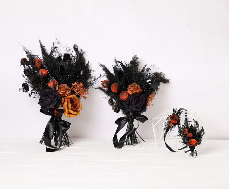 Black Orange Gothic Wildflower Bouquet Gothic Halloween - Etsy