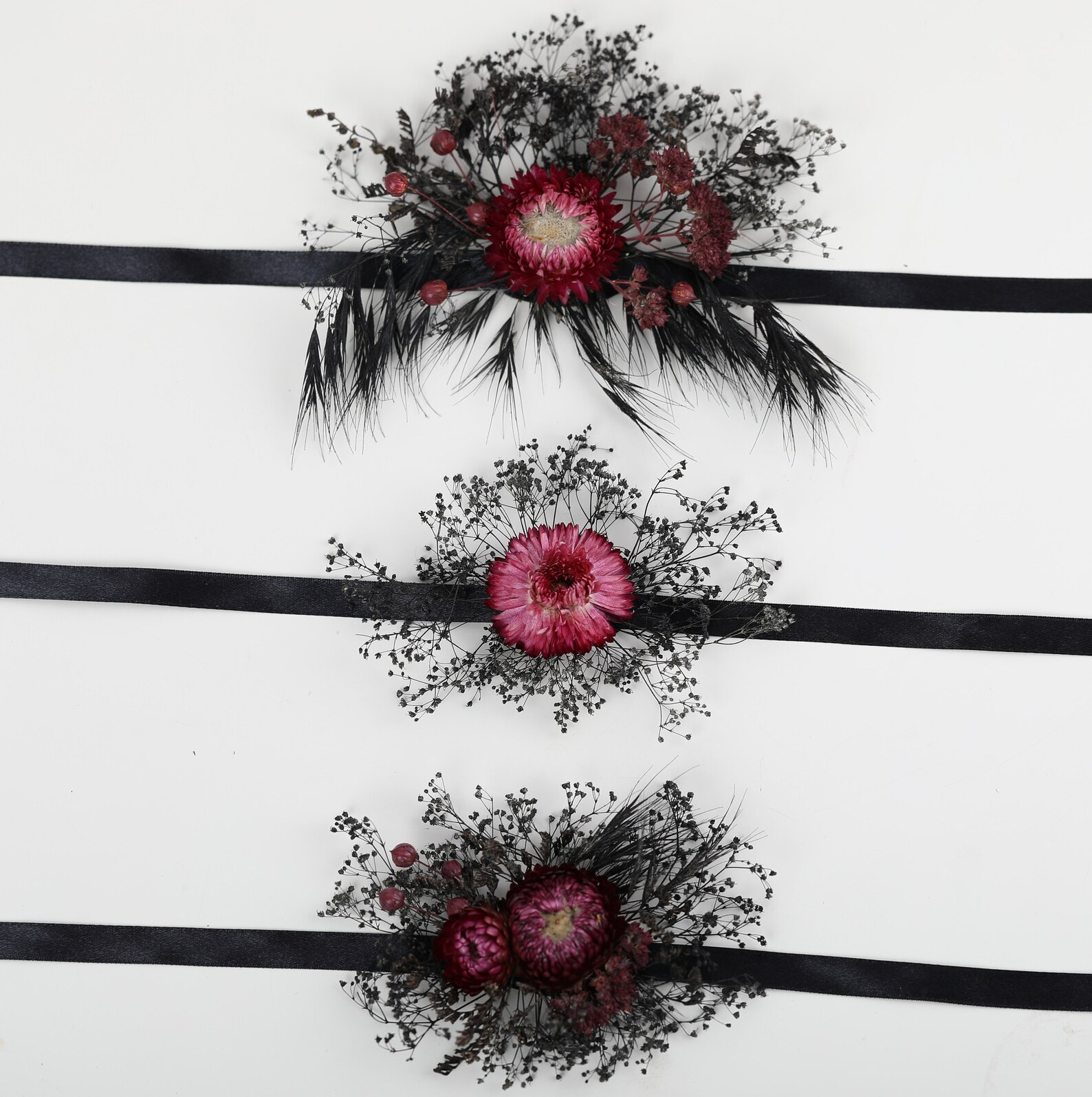 Black Burgundy Corsage, Gothic Wedding Corsage, Burgundy Flower Corsage ...