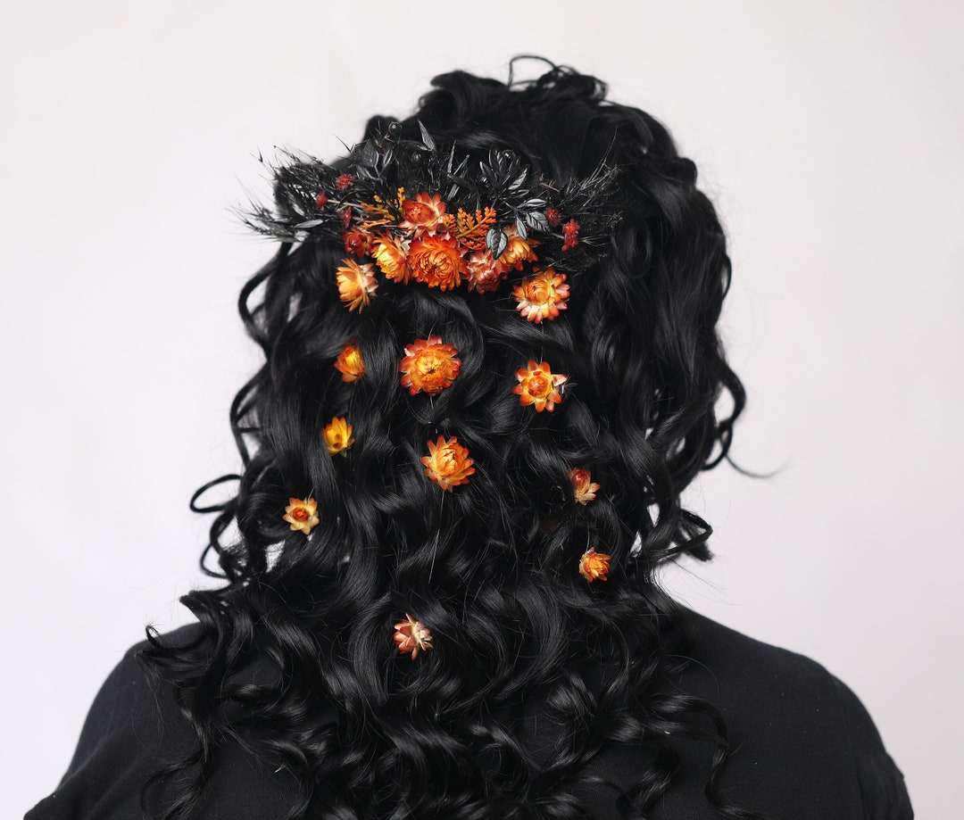 Black Orange Gothic Hair Comb Black Orange Gothic Wedding - Etsy