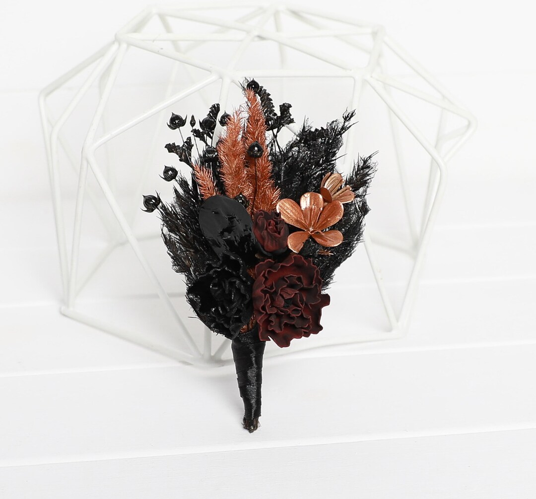 Black Burgundy Rust Boutonniere, Black Burgundy Bronze Goth Boutonniere ...