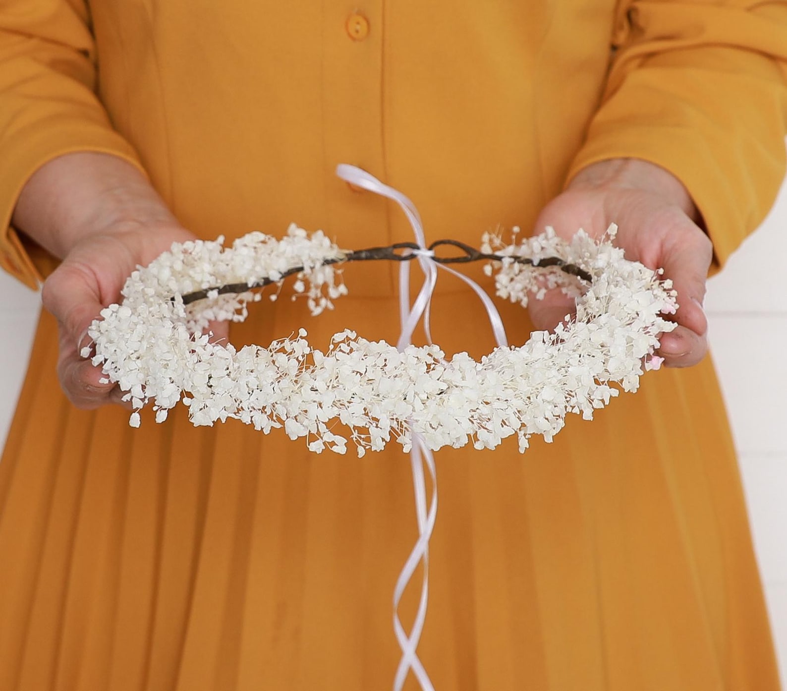 Baby's Breath Flower Crown Natural Bridal Hair Wreath Preserved Baby's ...