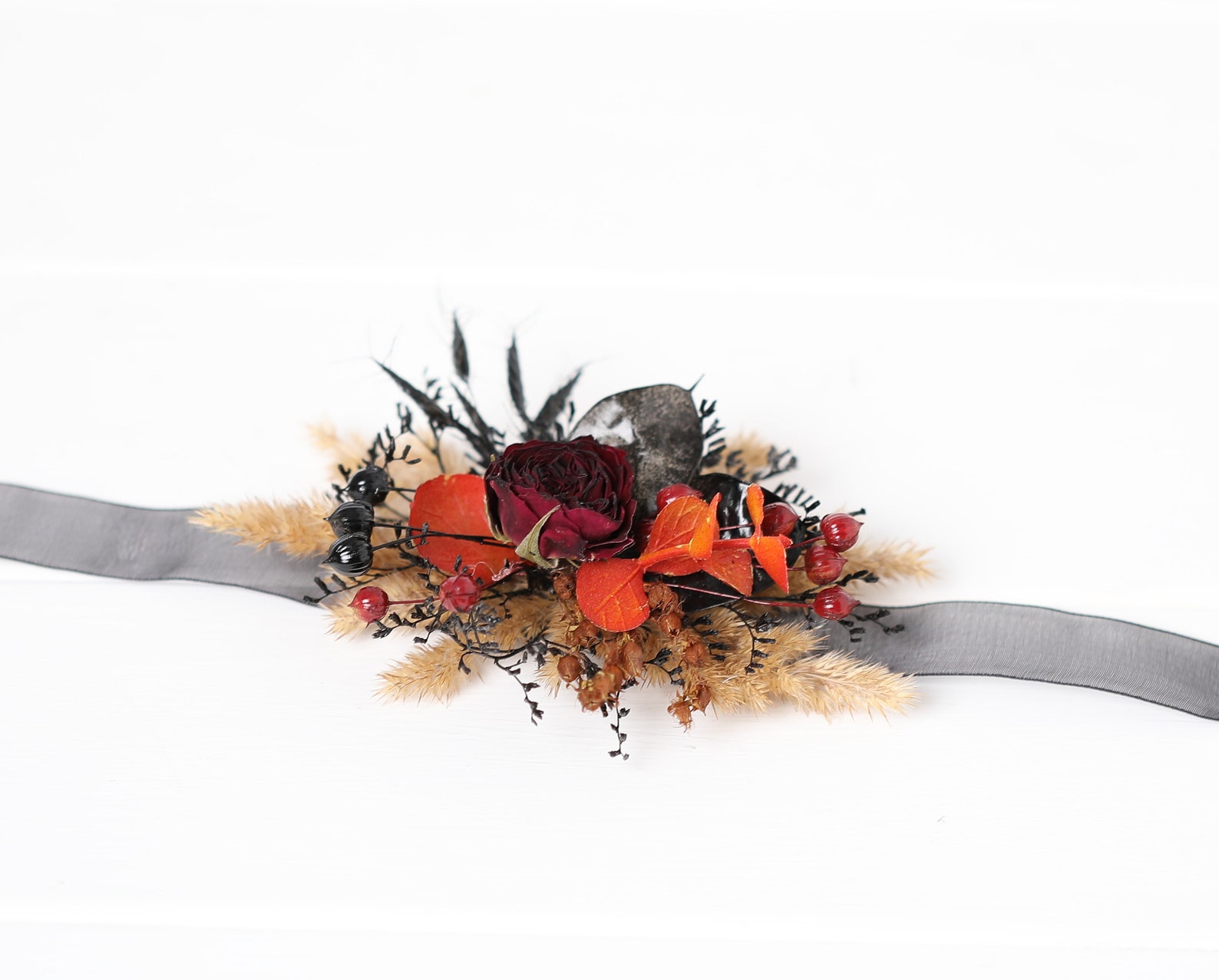 Black Burgundy Rust Orange Corsage, Black Goth Corsage, Gothic Wedding ...