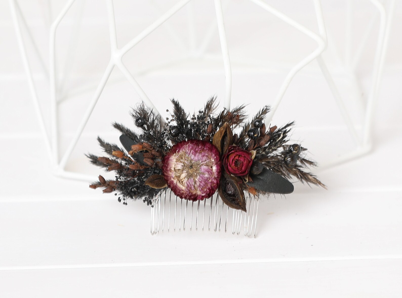Black Rust Brown Burgundy Gothic Hair Comb, Rust Gothic Wedding Hair ...