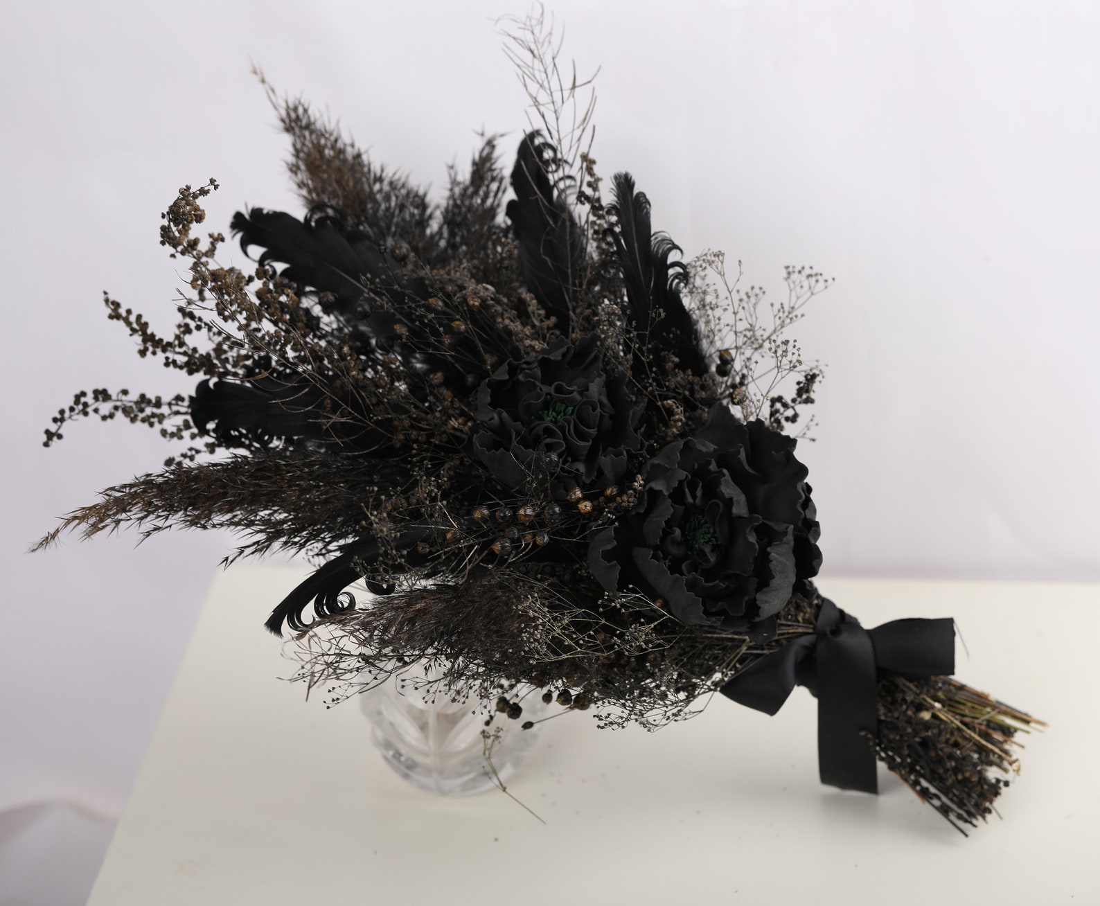 Black Gothic Wildflower Bouquet, Gothic Wedding Bouquet With Black ...