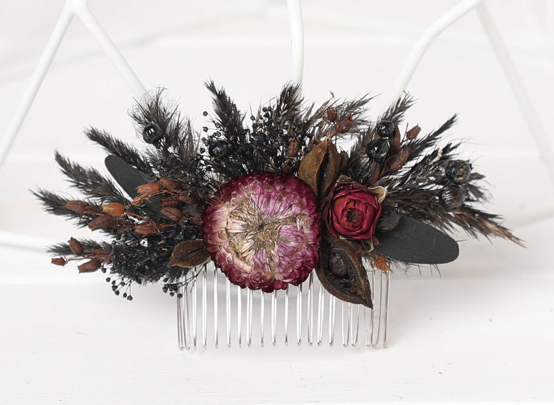 Black Rust Brown Burgundy Gothic Hair Comb, Rust Gothic Wedding Hair ...