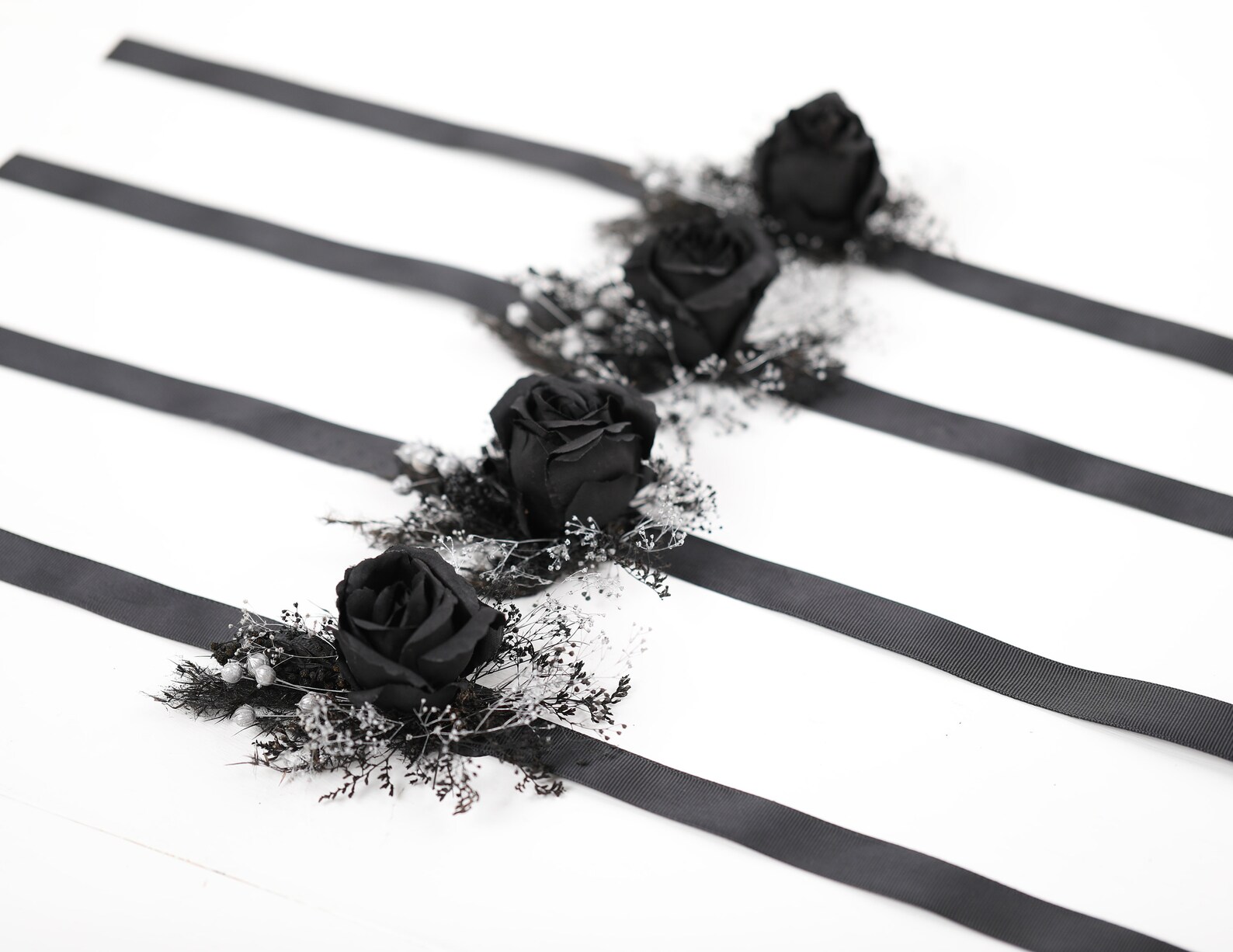 Black Silver Corsage, Gothic Wedding Corsage, Black Corsage, Black ...