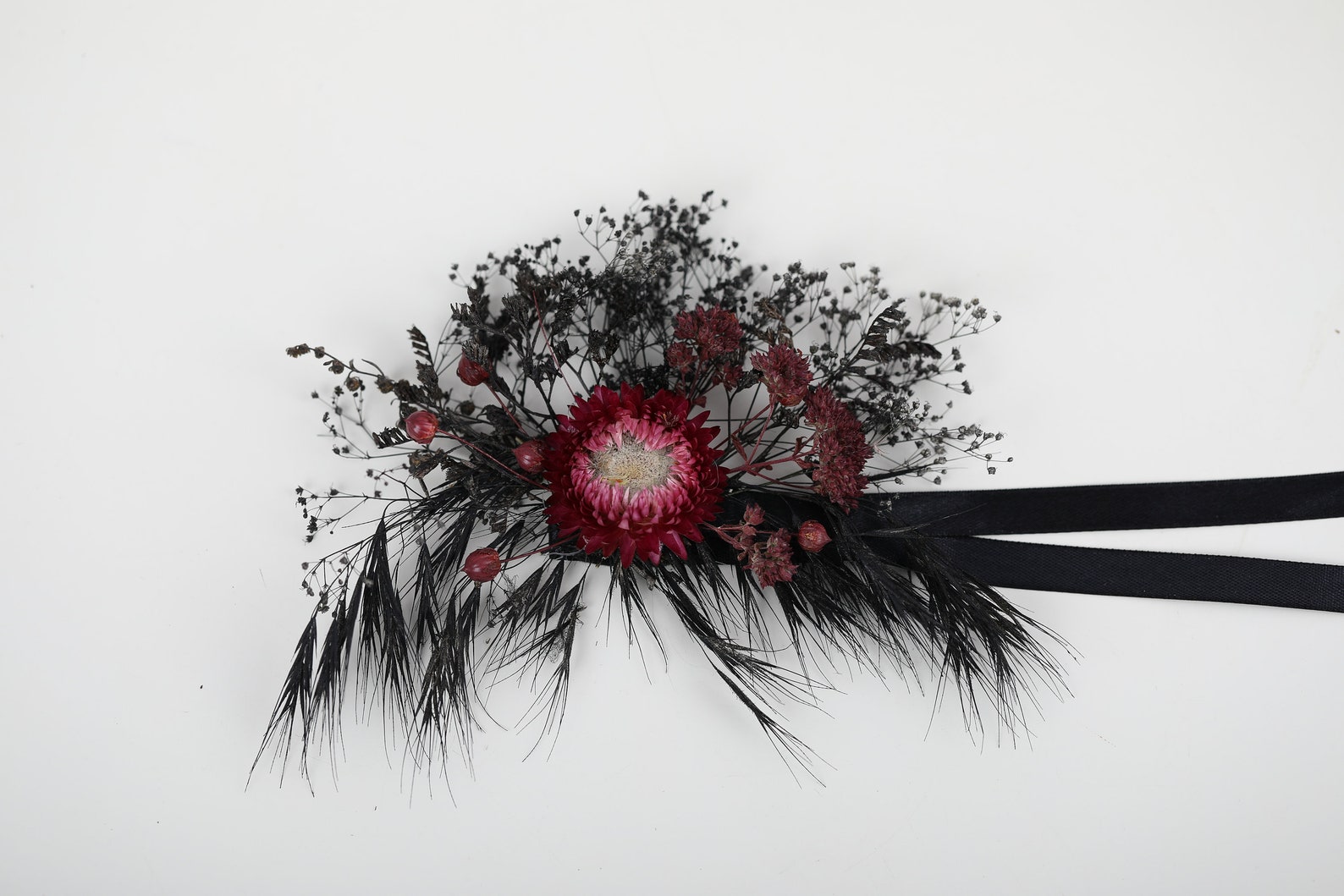 Black Burgundy Corsage, Gothic Wedding Corsage, Burgundy Flower Corsage ...