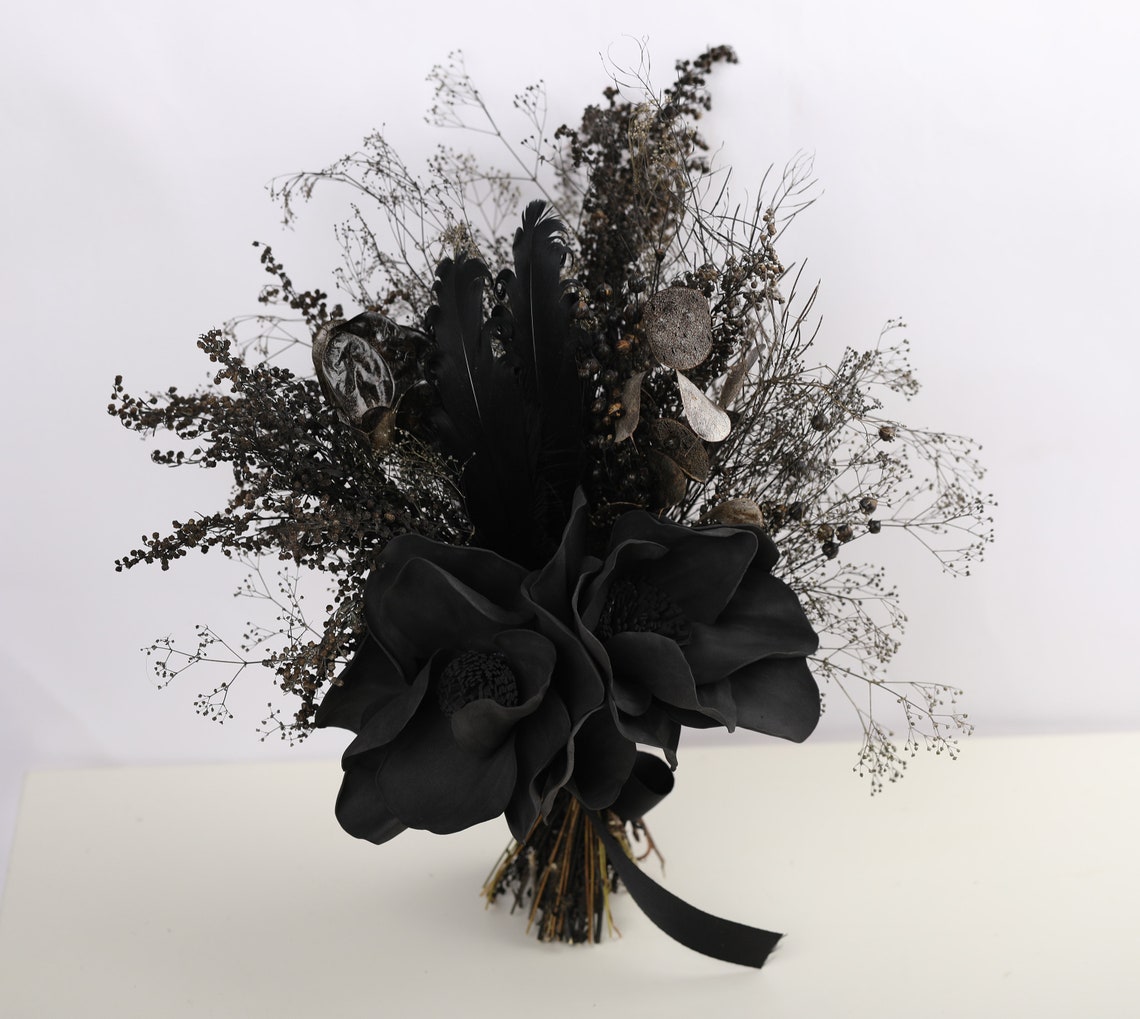 Black Gothic Wildflower Bouquet Gothic Wedding Bouquet With - Etsy