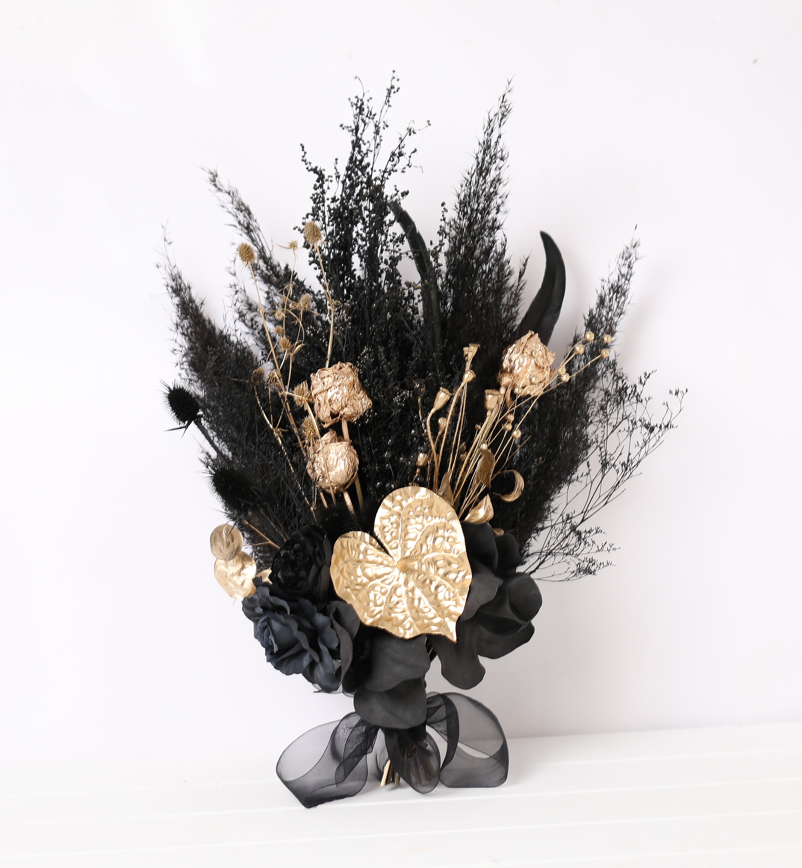 Black Gold Wildflower Bouquet, Gothic Wedding Bouquet With Black ...