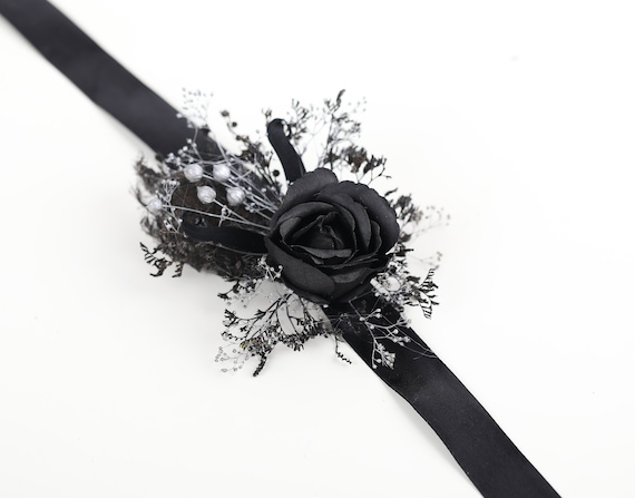 Black Silver Corsage Gothic Wedding Corsage Black Corsage | Etsy