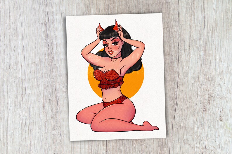 Devil Pinup Art Halloween Illustration Vintage Inspired - Etsy