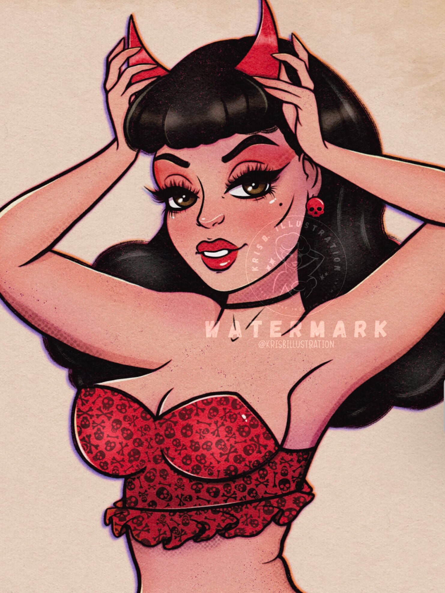 Devil Pinup Art, Halloween Illustration, Vintage Inspired, Devil Art Print, Pinup Art, Demon ...