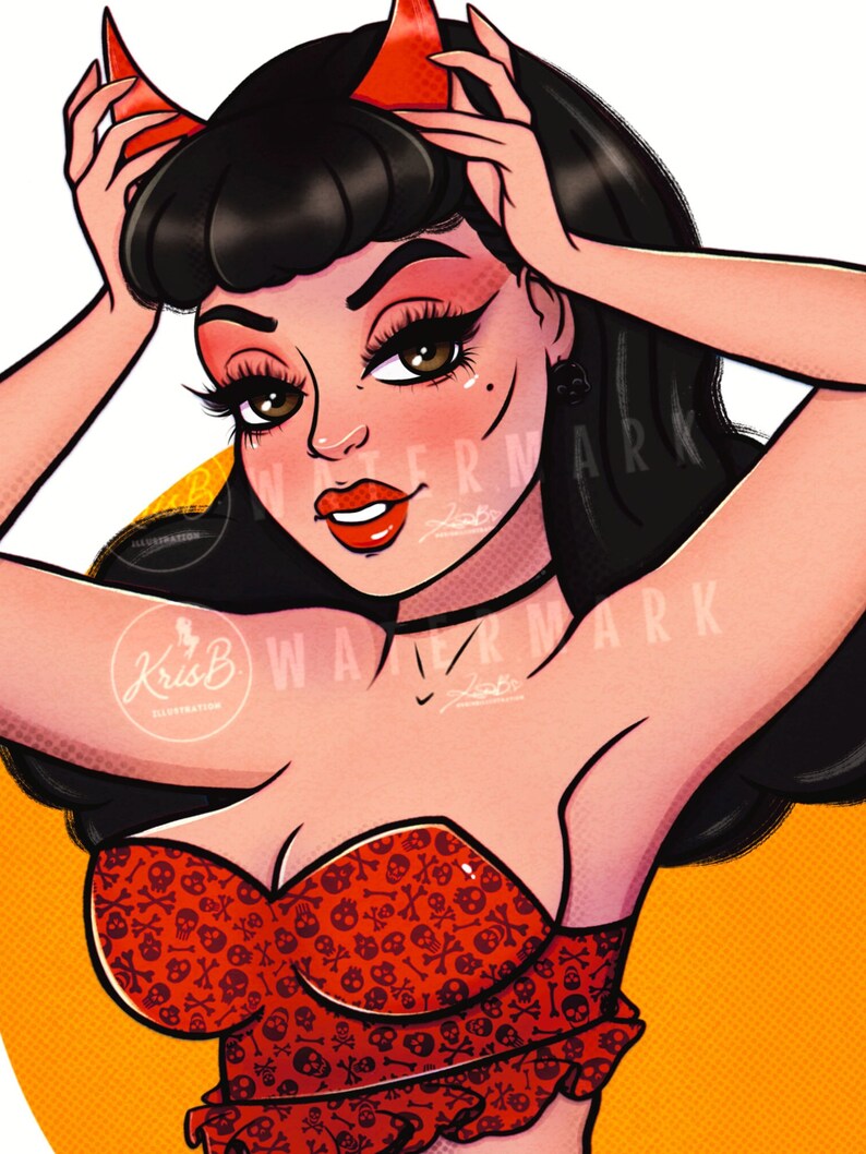 Devil Pinup Art Halloween Illustration Vintage Inspired - Etsy