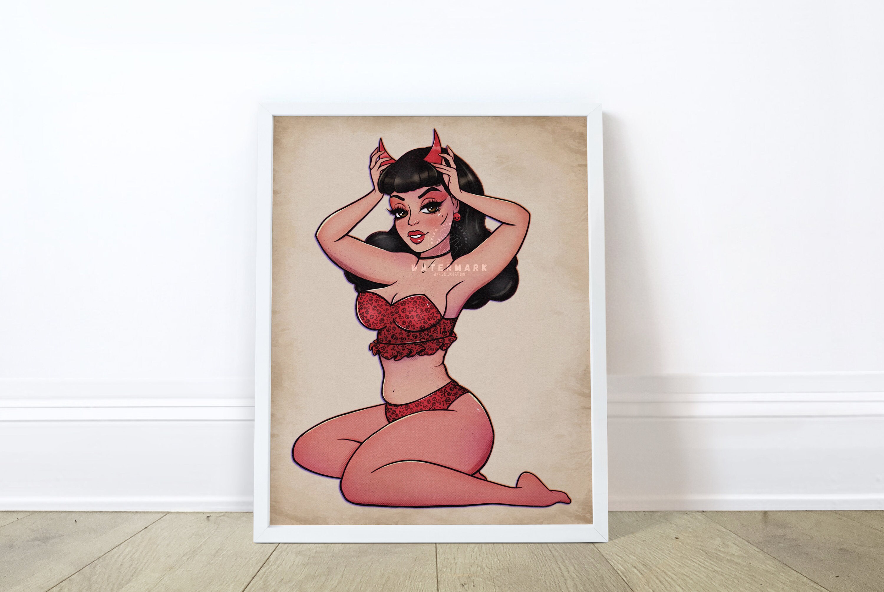 Devil Pinup Art, Halloween Illustration, Vintage Inspired, Devil Art Print, Pinup Art, Demon ...