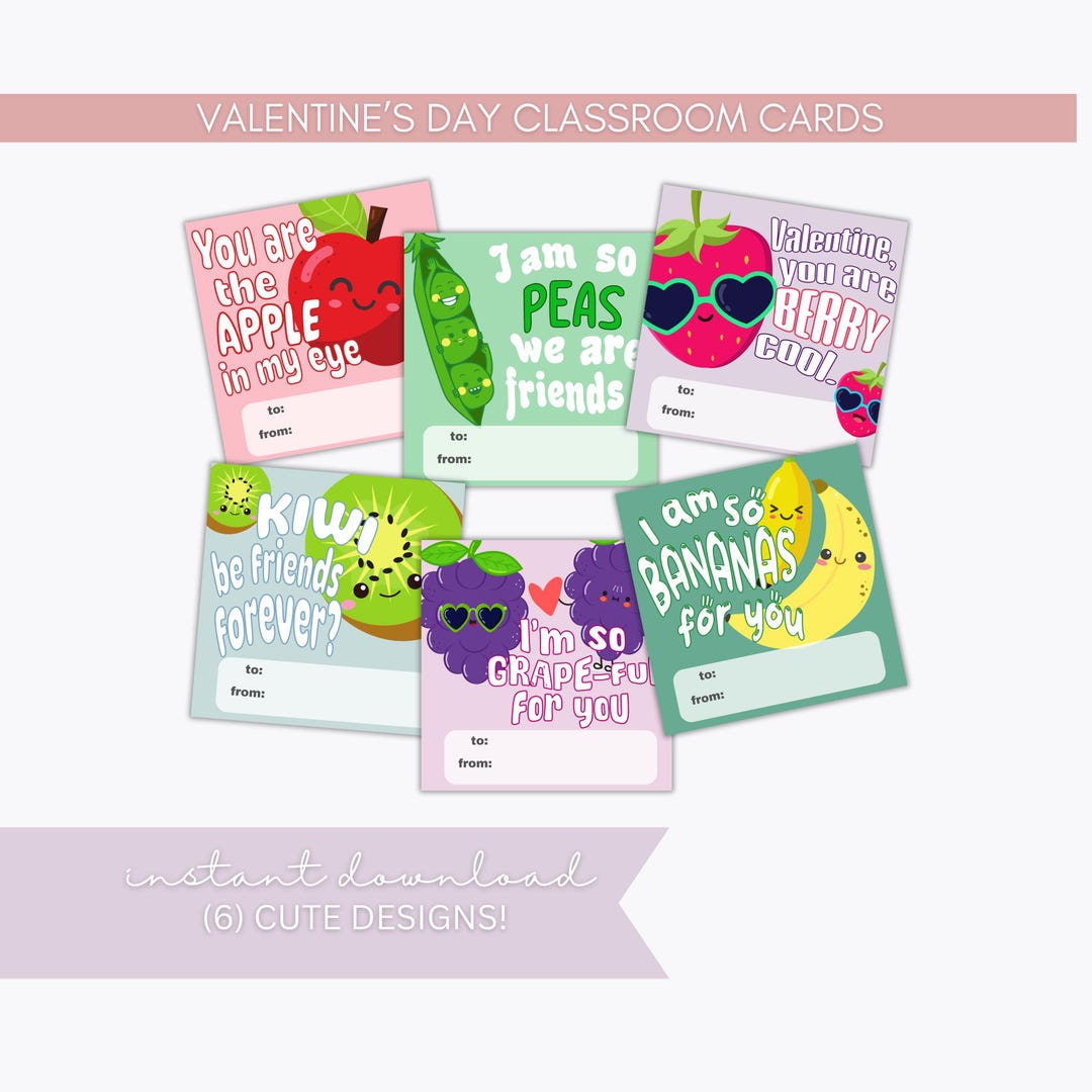DIGITAL Fruit Puns Valentines Day Classroom Card, Classroom Exchange ...