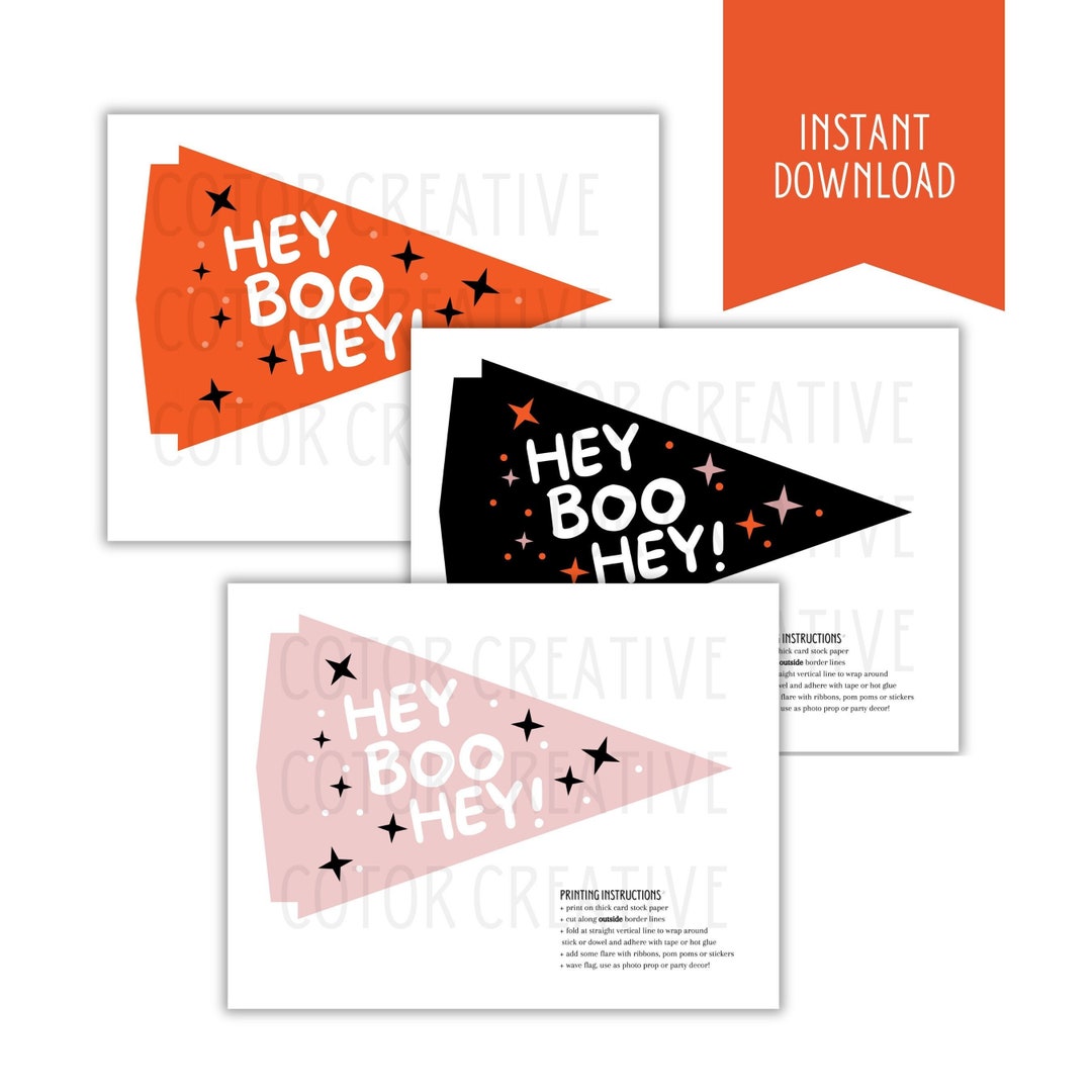 Halloween Pennant Flags: "hey Boo Hey" Printable Photo Props (digital ...