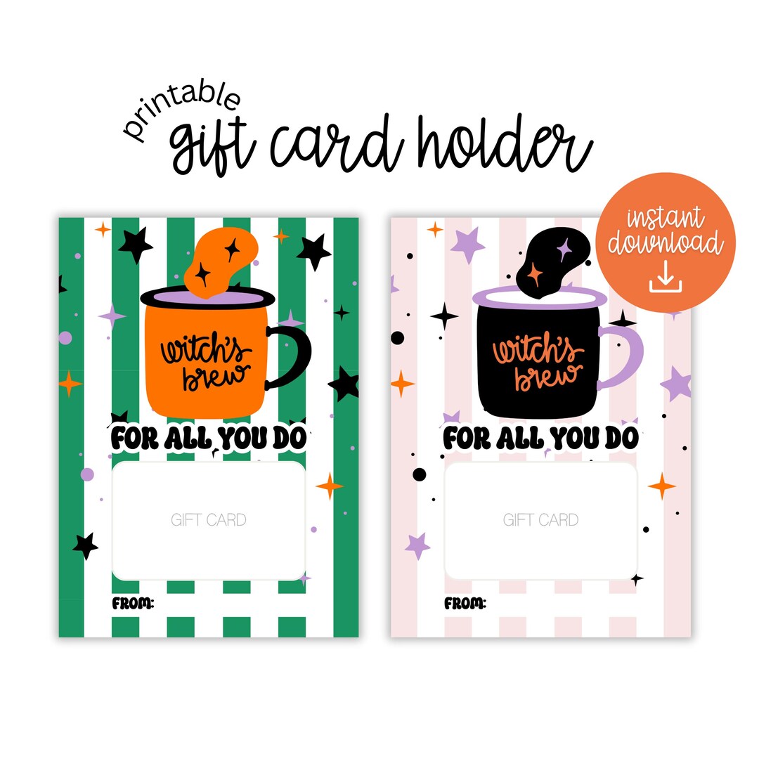 Witches Brew Halloween Gift Card Holder: Thank You Card (digital ...