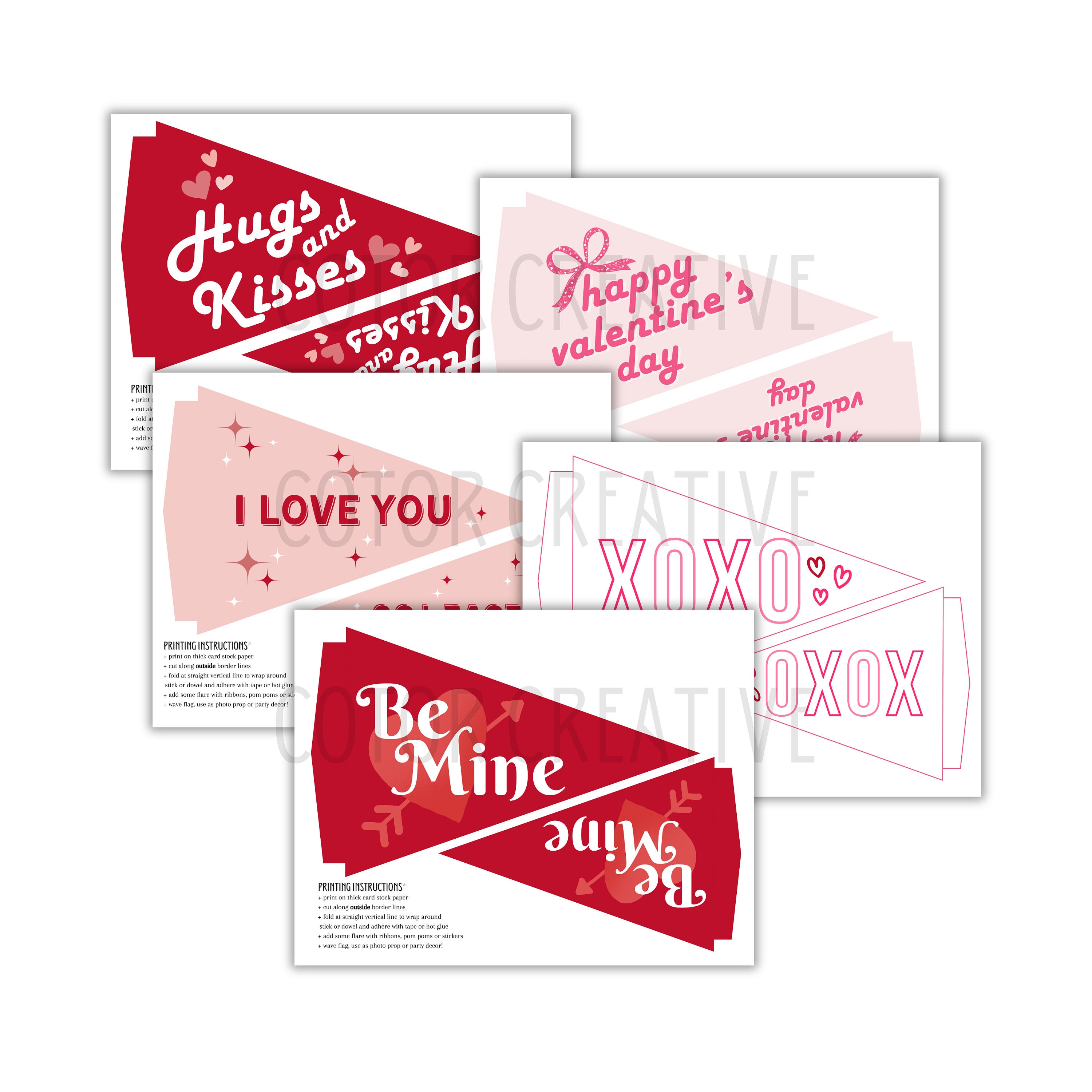 DIGITAL Valentine's Day Pennant Flags, PRINTABLE Pennant Flag, Photo ...