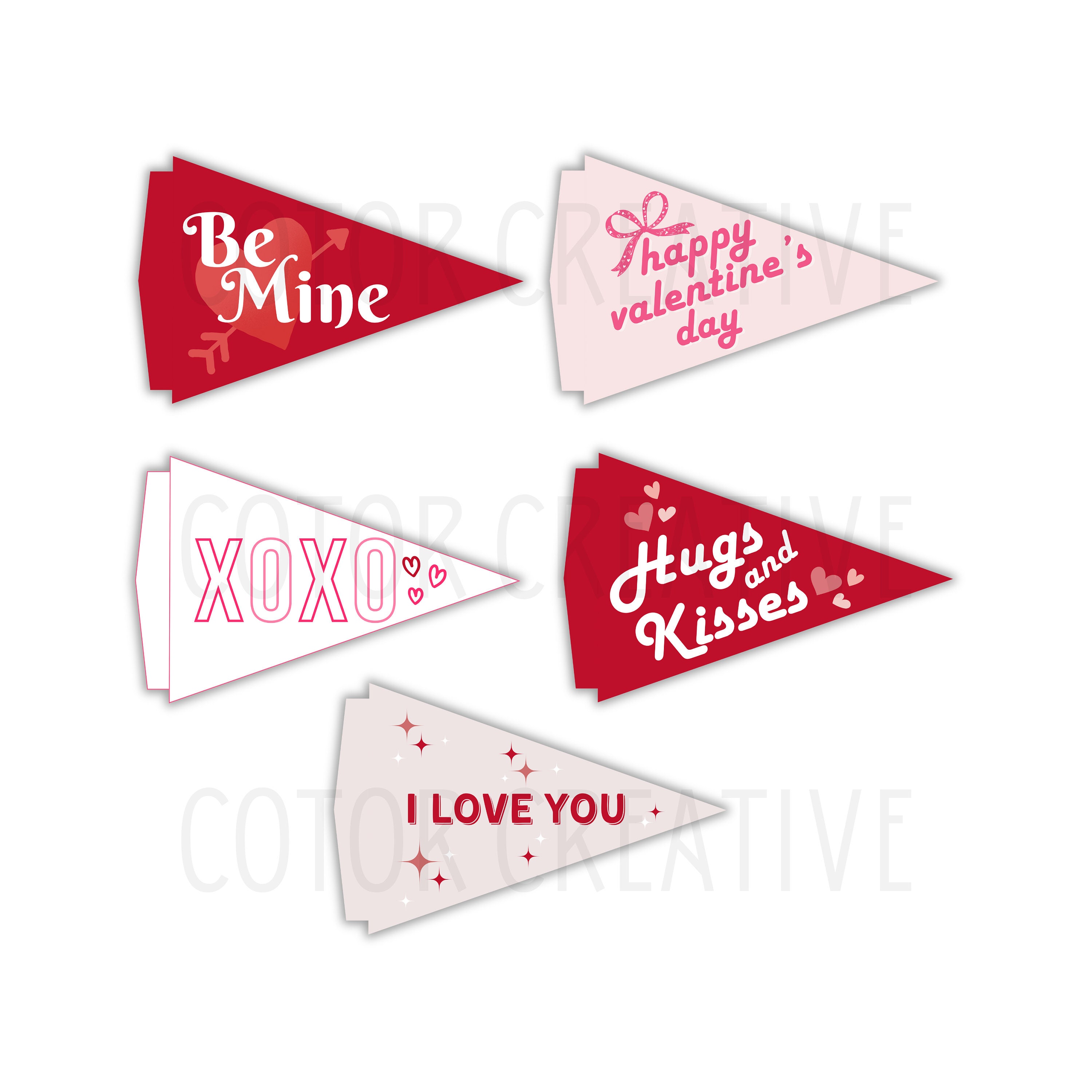 DIGITAL Valentine's Day Pennant Flags, PRINTABLE Pennant Flag, Photo ...
