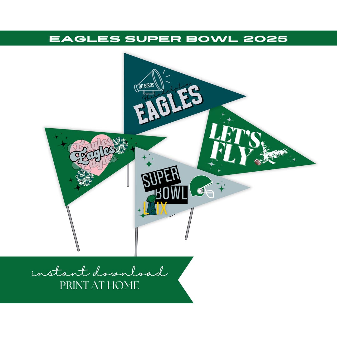 DIGITAL Philadelphia Eagles, Pennant Flag, Super Bowl Party Decor, LIX ...