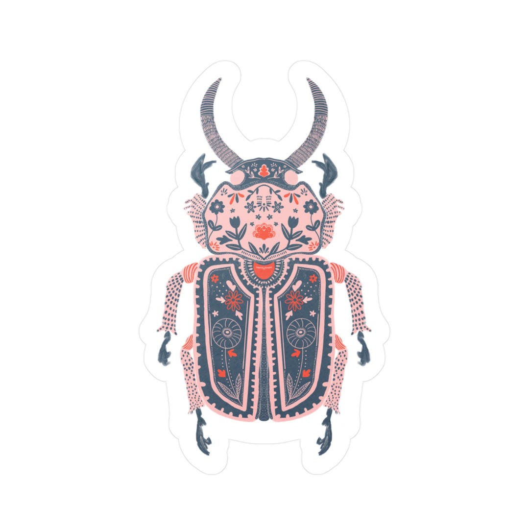 Beautiful Beetle, Vinyl Folk Art Pink and Blue Sticker, by Kayla Cooper ...