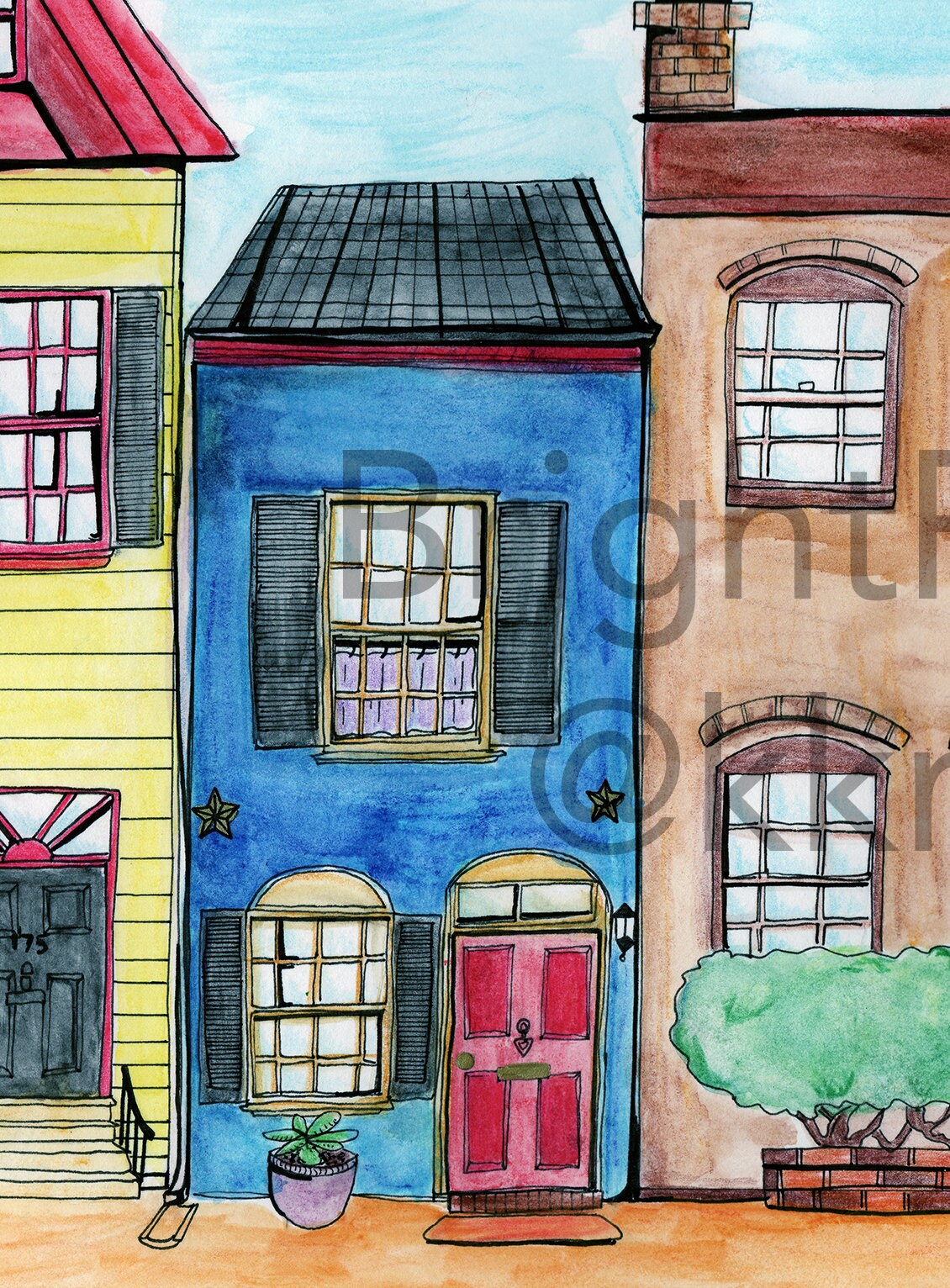 Old Town Alexandria Row Homes Watercolor Framed Print With - Etsy