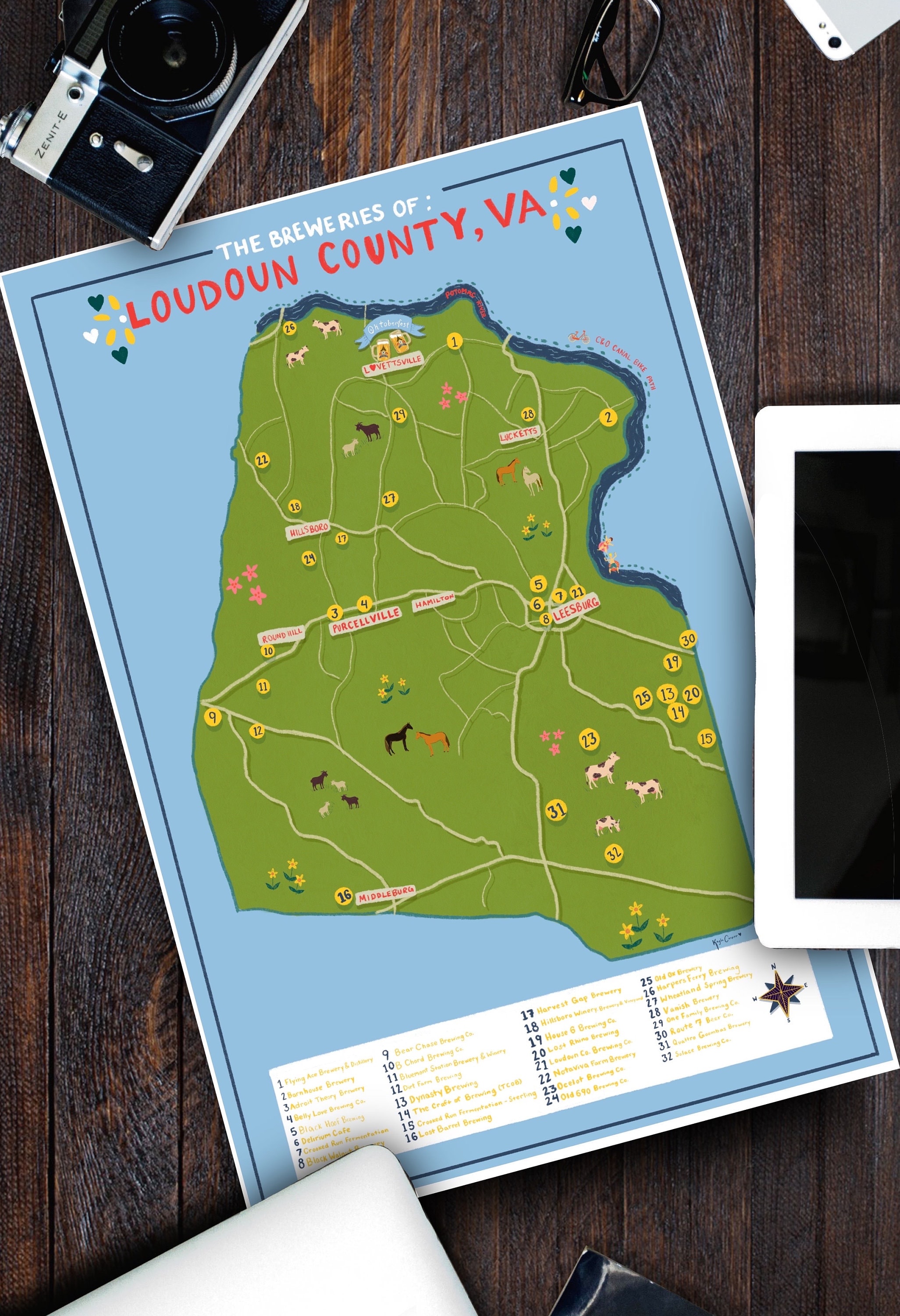 Loudoun County, Virginia Breweries Map, Pinnable Pushpin Board, by ...