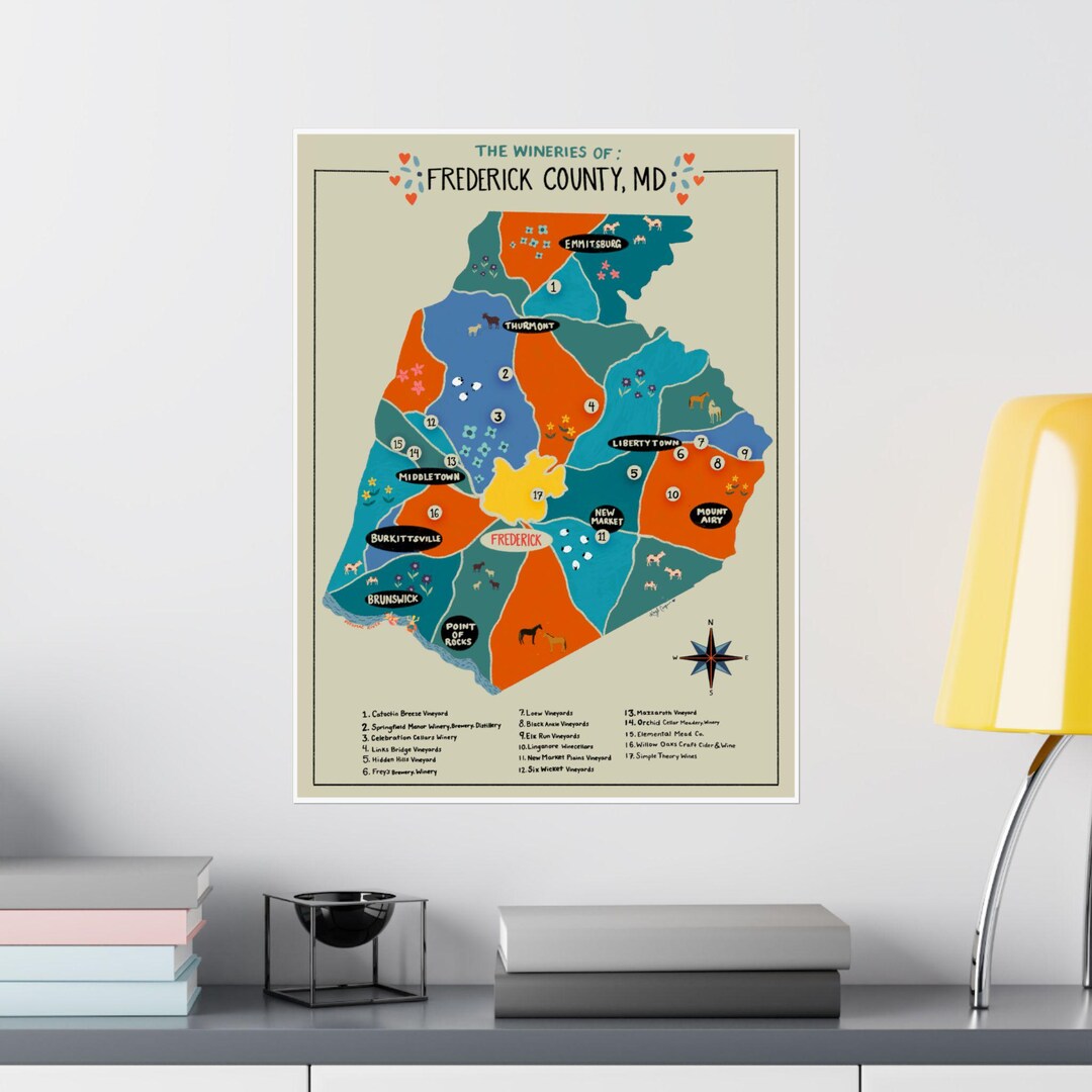 Frederick County, Maryland Winery Map, Gift for Wine Lovers, by ...