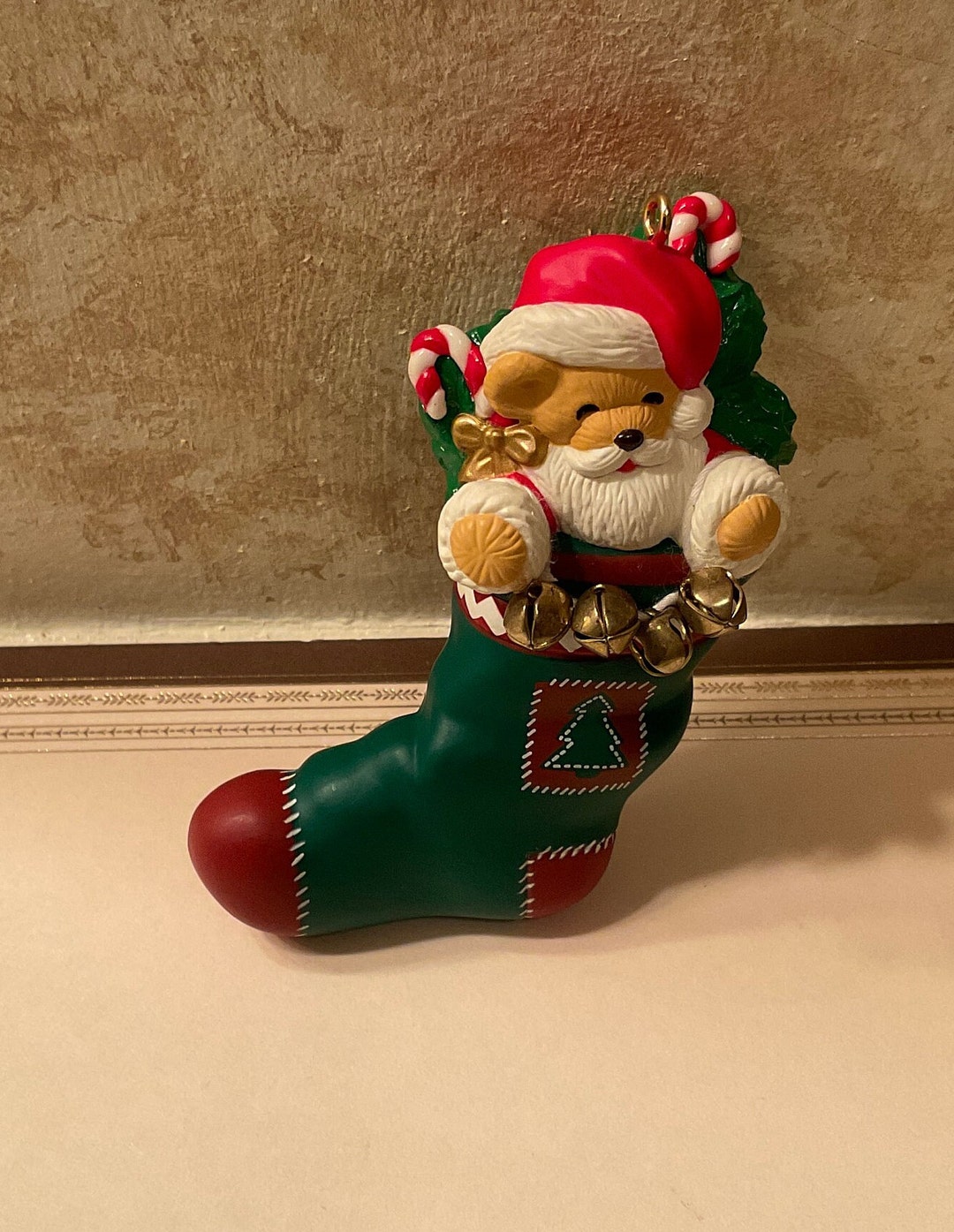 Hallmark Teddy Bear Santa Stocking Ornament - Etsy