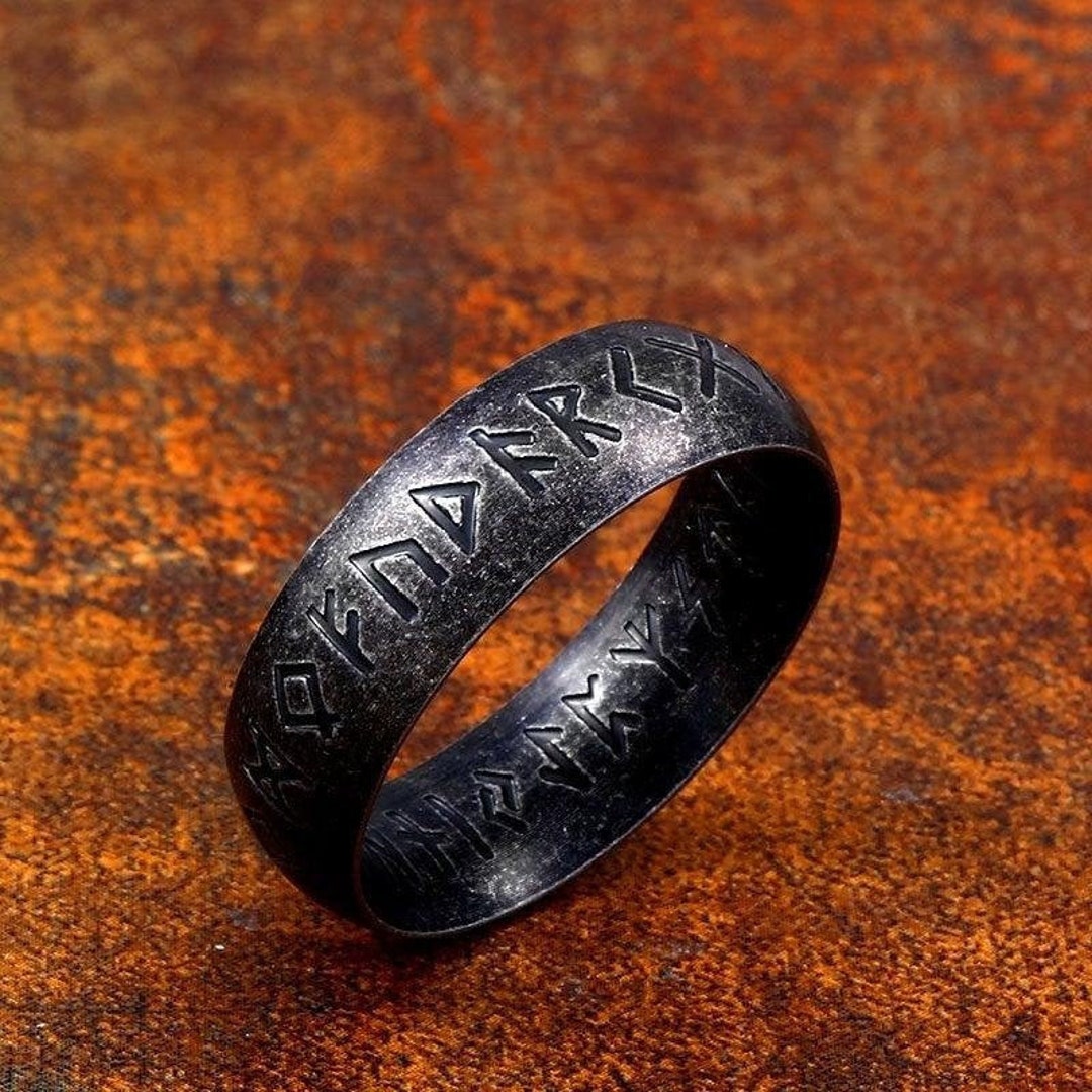 Viking Rune Stainless Steel Vintage Black Celtic Norse Ring - Etsy
