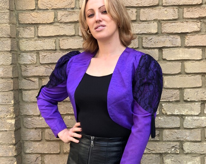 80s Purple and Black Lace Cropped Bolero Jacket Evening Goth Vintage ...