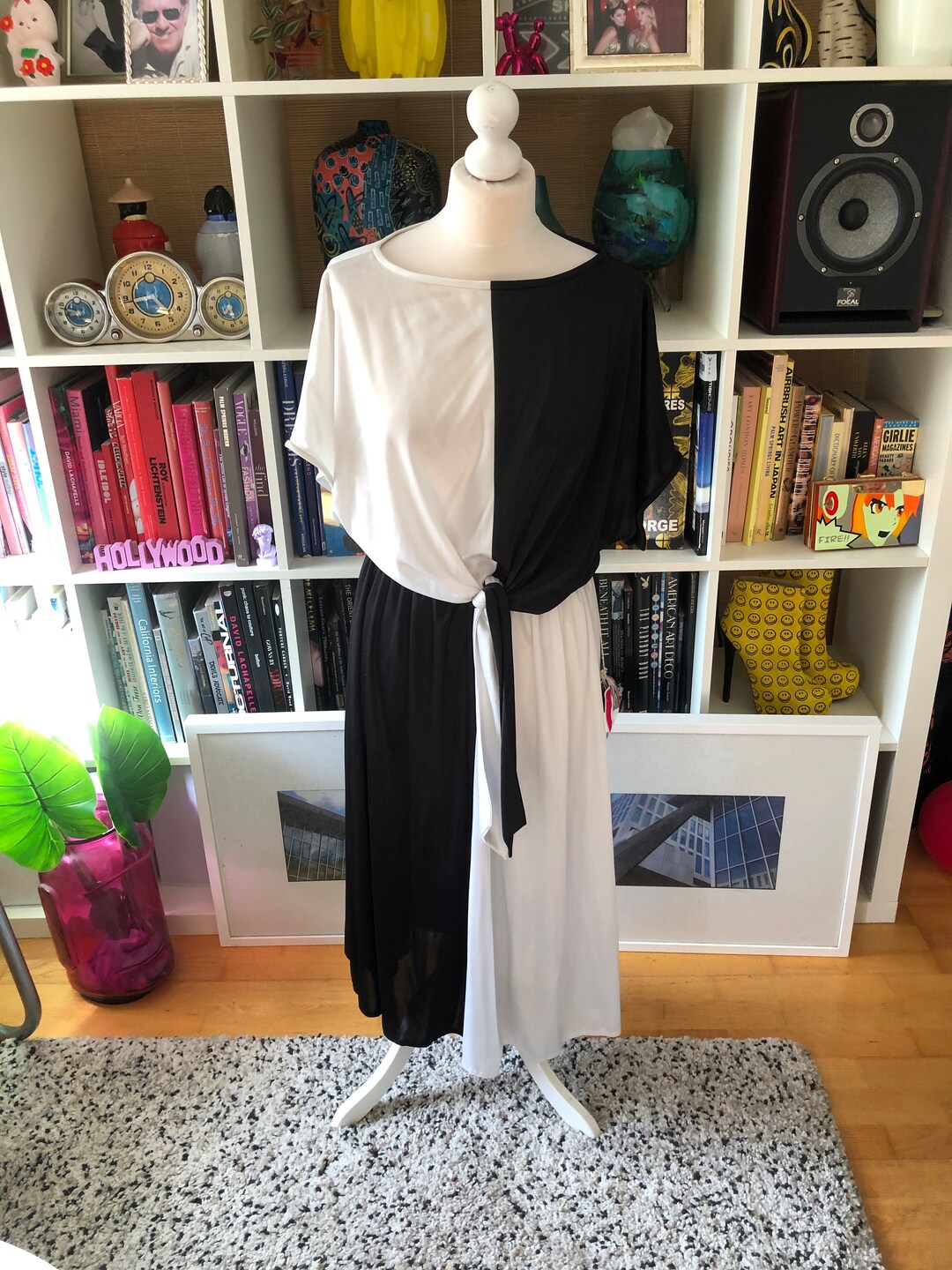 80s Abstract Black & White Colourblock Retro Nu Wave Day Dress - Etsy